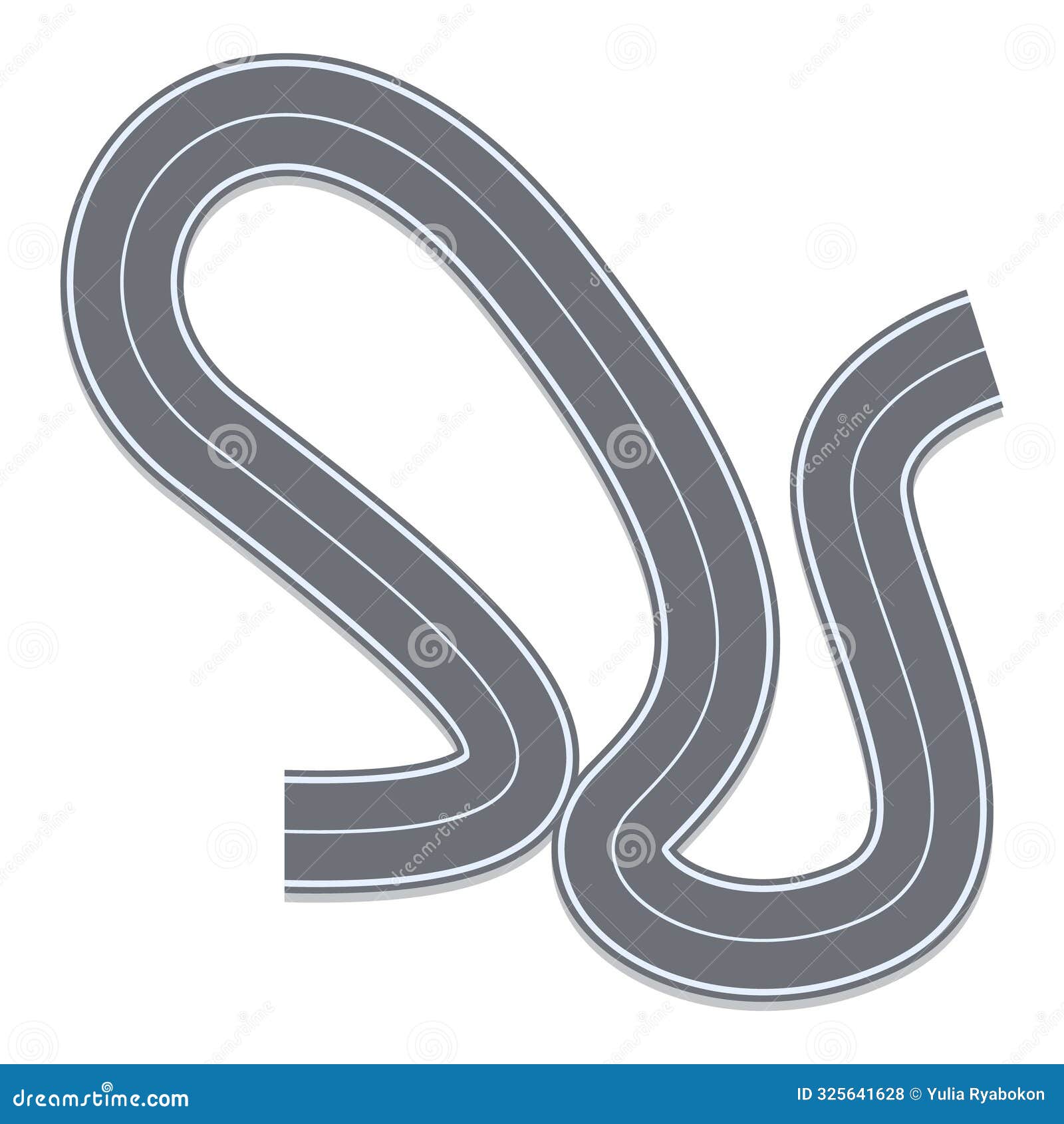 Winding Road Creating Intersection on White Background Stock ...