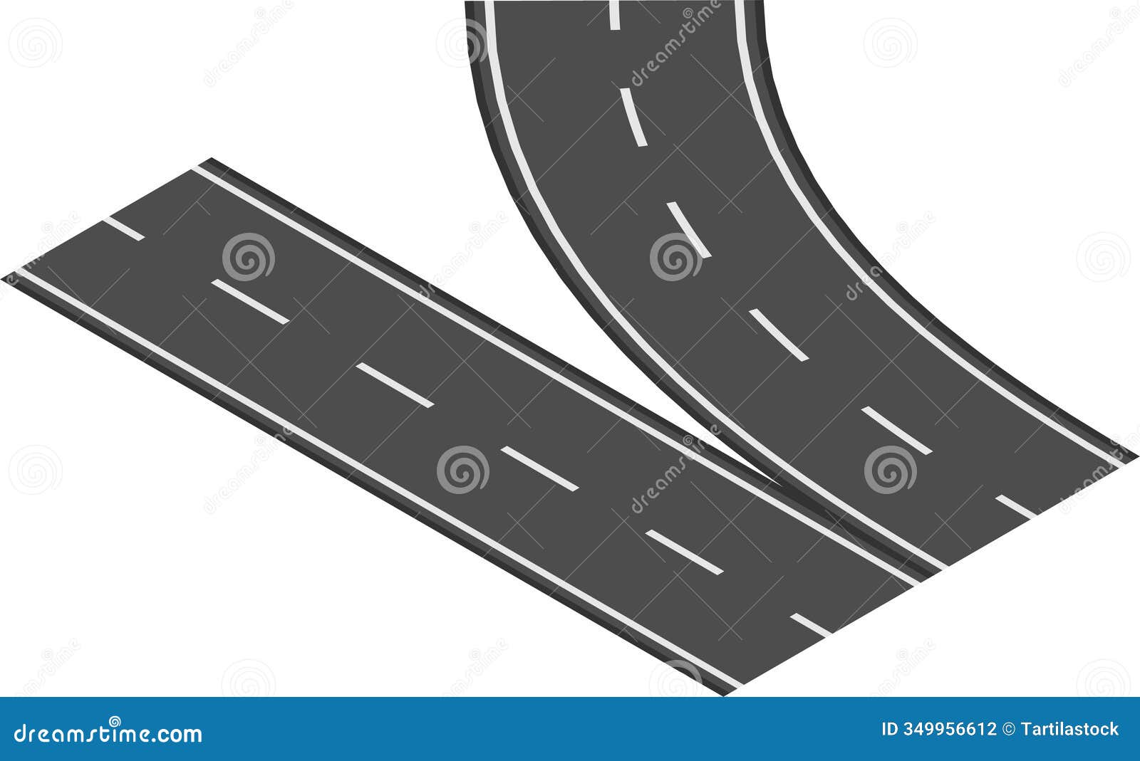 Winding Road Curves and Splits into Two Straight Paths, Creating a ...