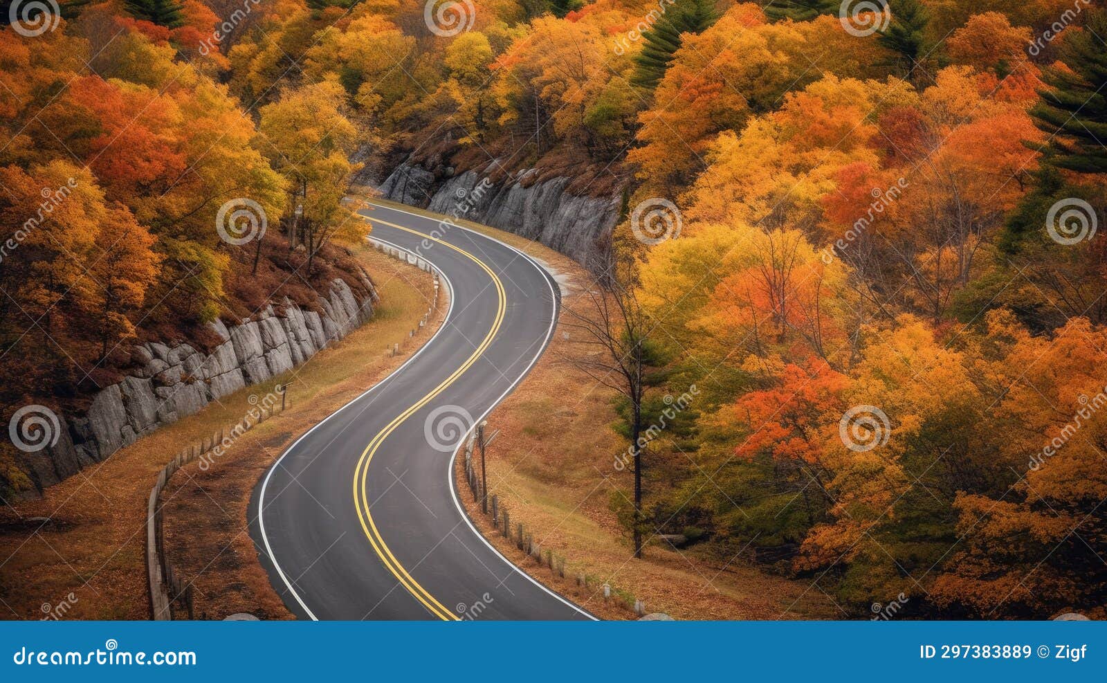 Winding Road in the Fall with Colorful Trees on Both Sides of the Road ...