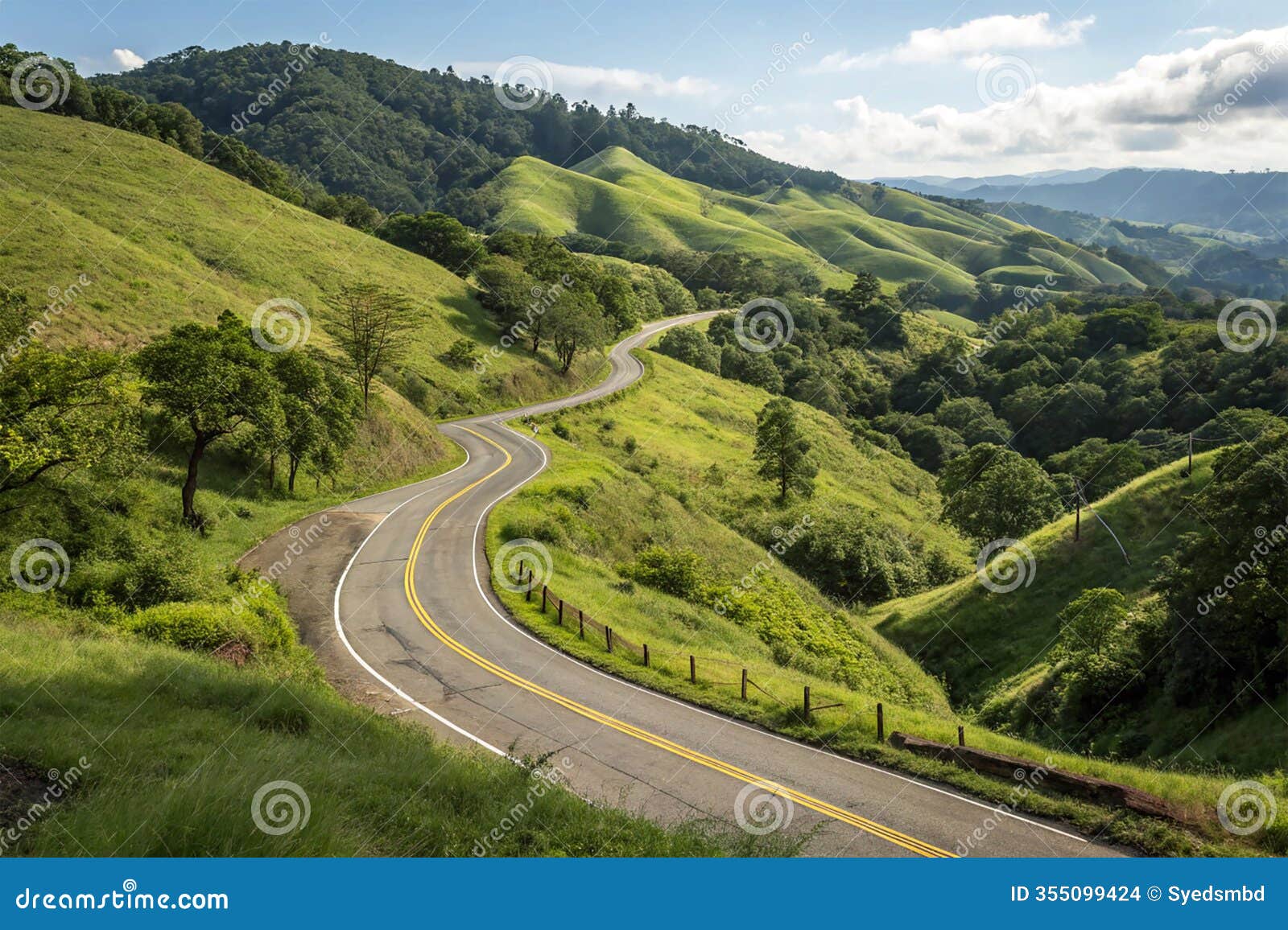 A Winding Road through Green Hills Stock Illustration - Illustration of ...