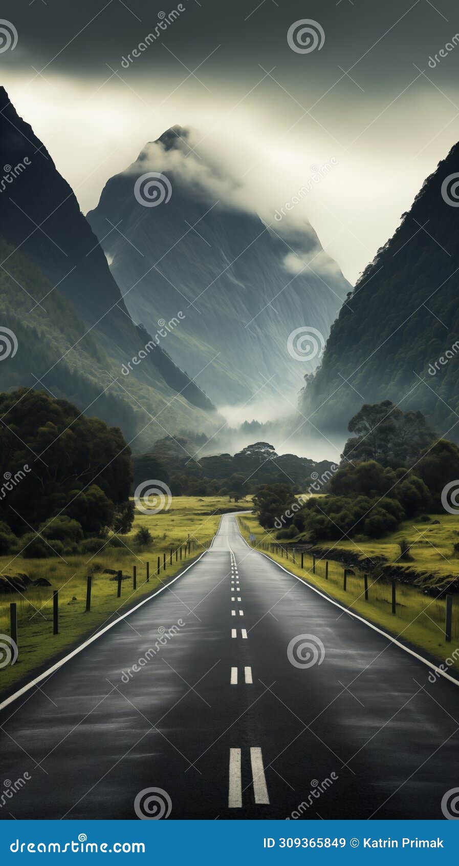 Winding Road among Greenery and Mountains, Vertical Frame Stock Image ...