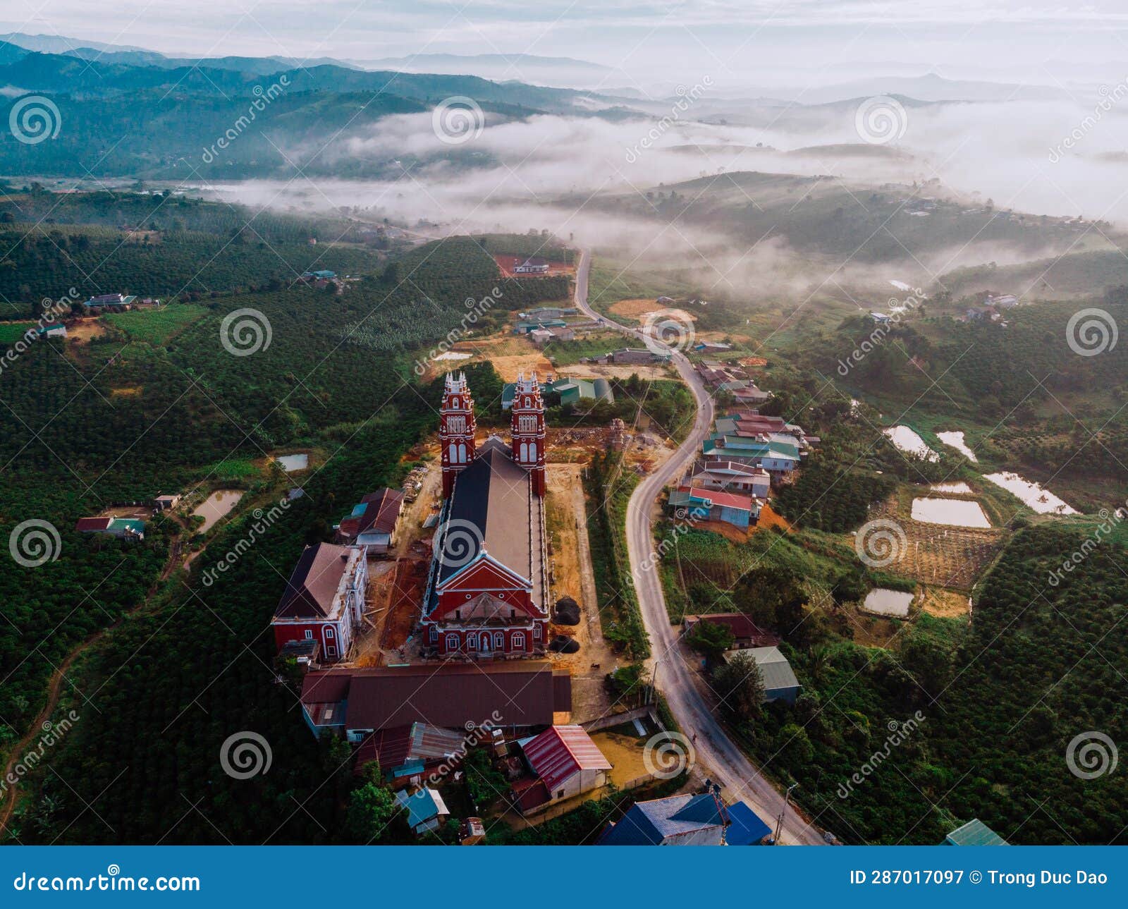 The Winding Road Leading To the Church in the Mist Stock Image - Image ...