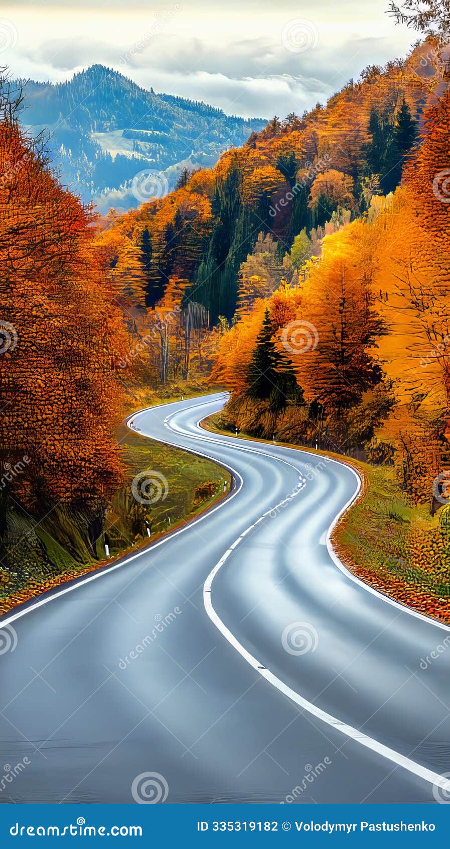 A Winding Road in the Middle of a Forest in the Fall Stock Photo ...