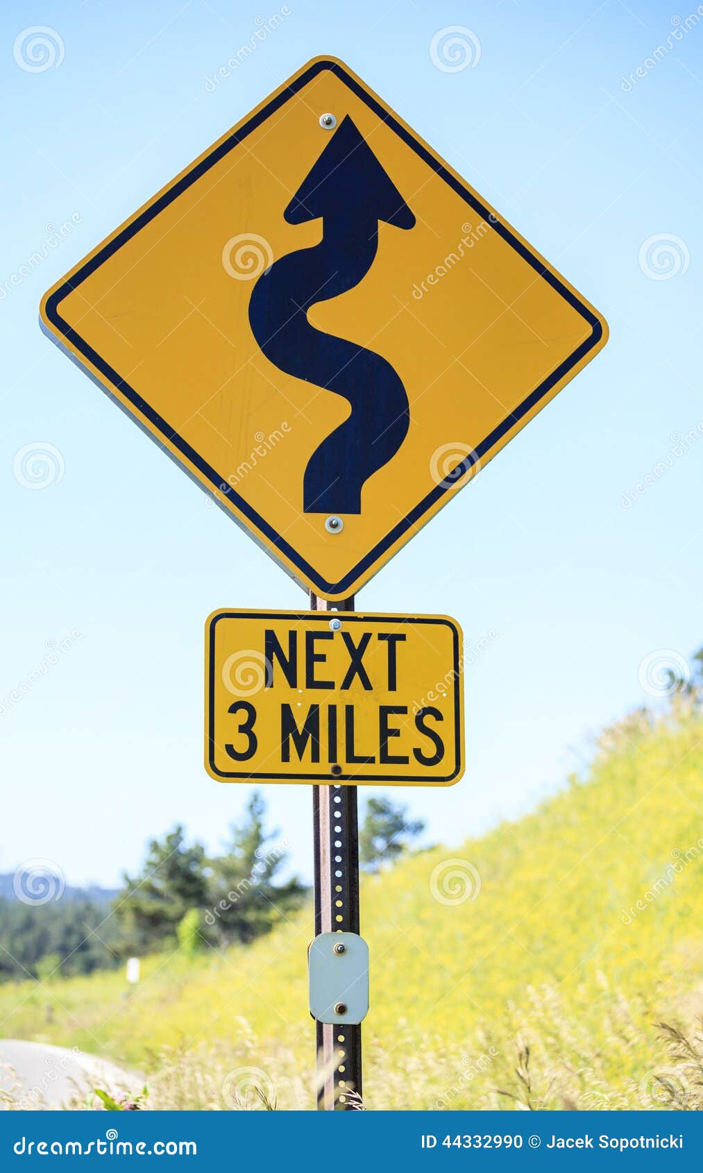 Winding Road Next 3 Miles, Road Sign Stock Photo - Image of turn ...