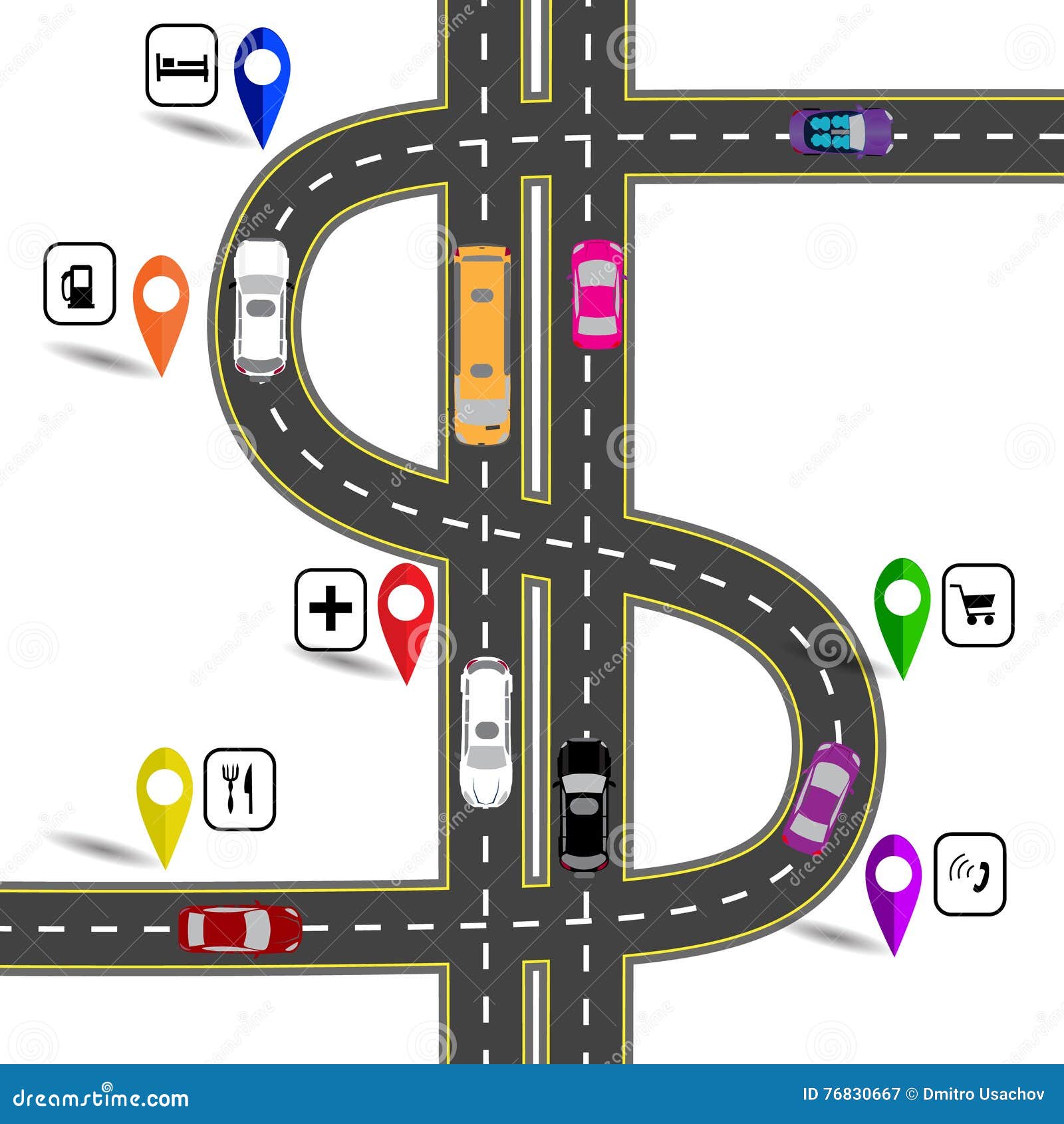Winding Road With Signs. The Path Specifies The Navigator. Humorous ...