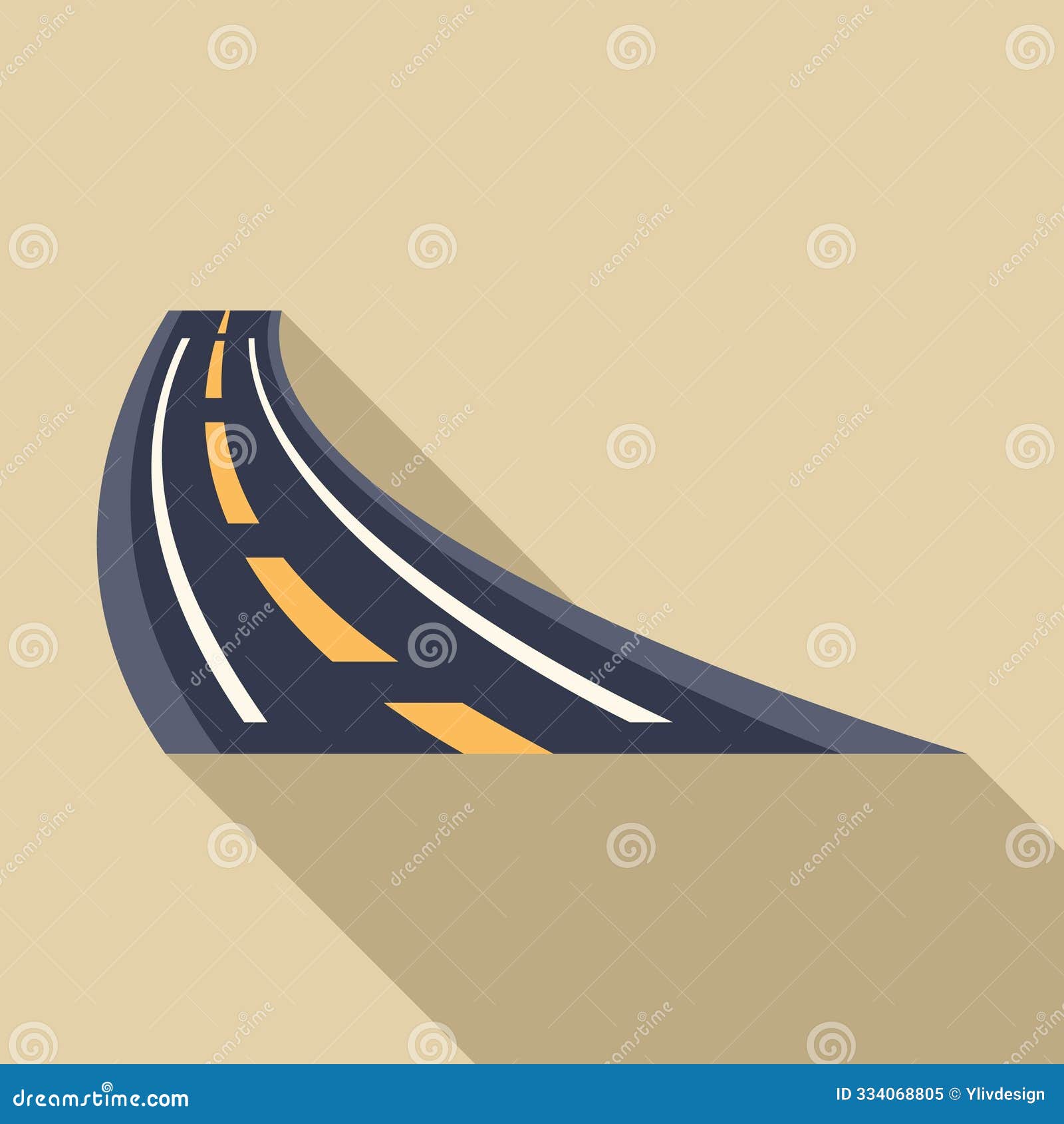Winding Road Turning Corner Flat Vector Illustration with Shadow Stock ...