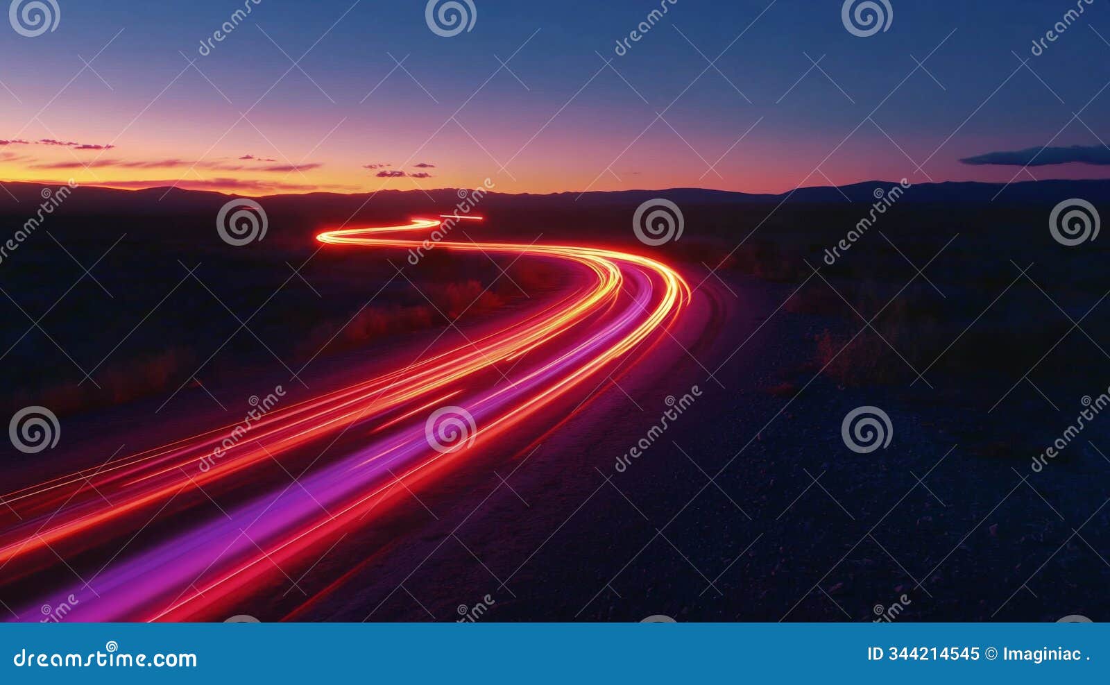 Winding Road at Twilight with Car Tail Lights Stock Illustration ...
