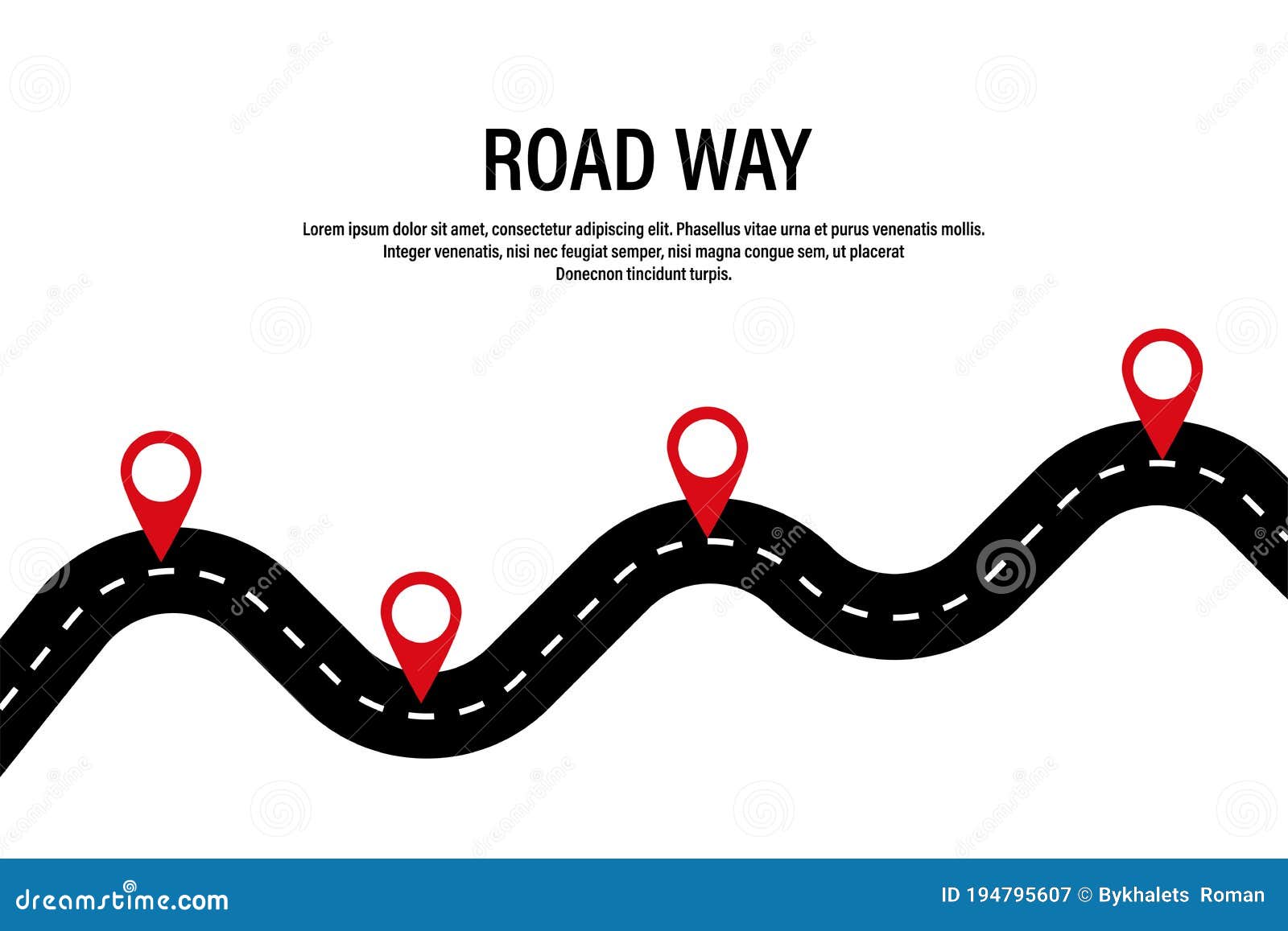 Winding Road. Road Way Location Infographic with Pointers. Vector Road ...
