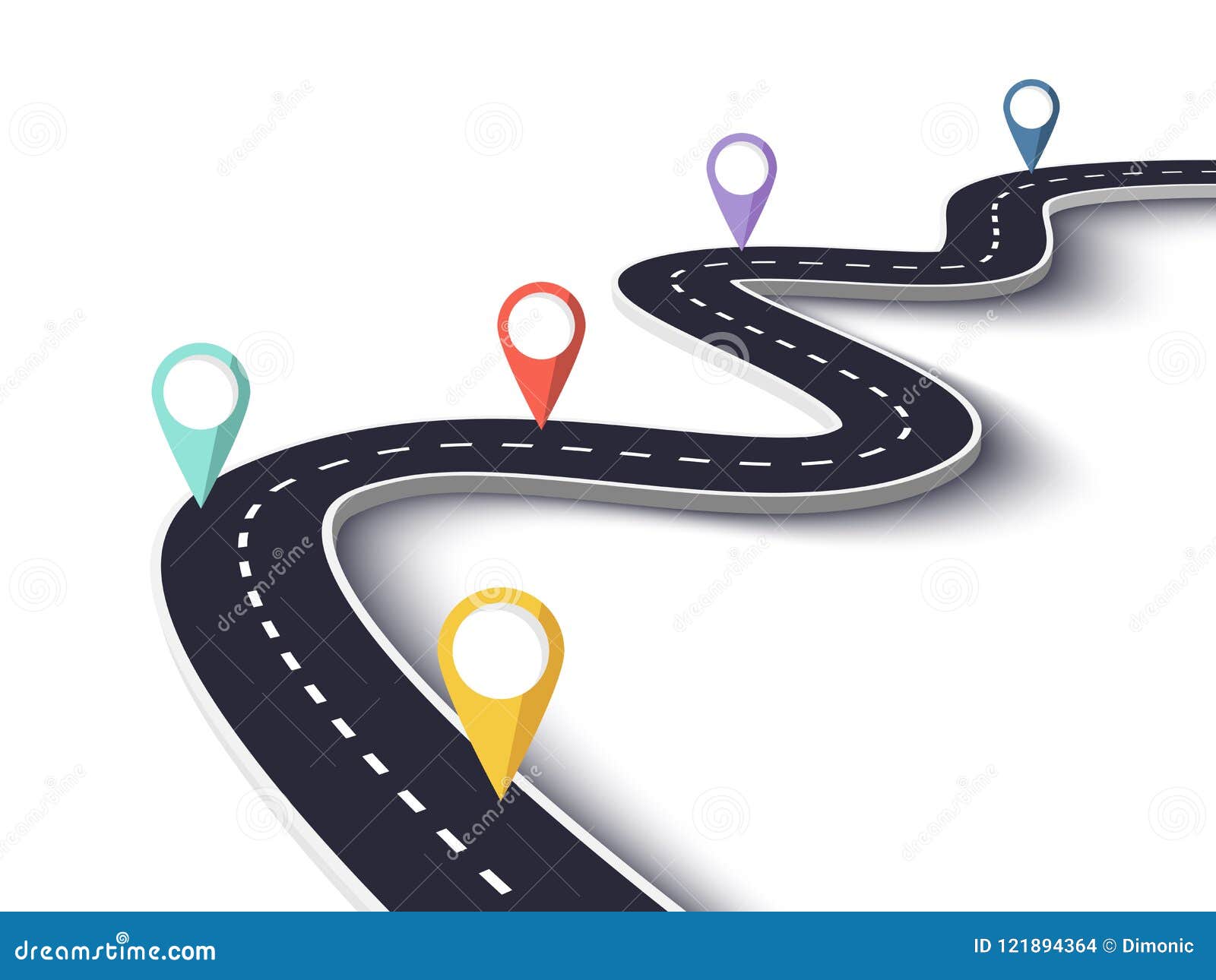 Road With White Stripes On A Plaid Background. Set Curved Routes ...