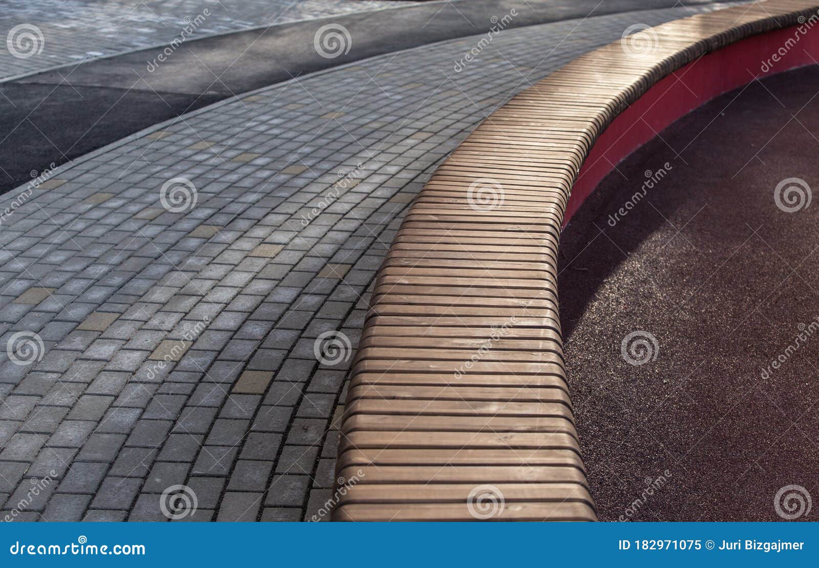 Winding Sidewalk with a Long Wooden Bench Stock Image - Image of nature ...