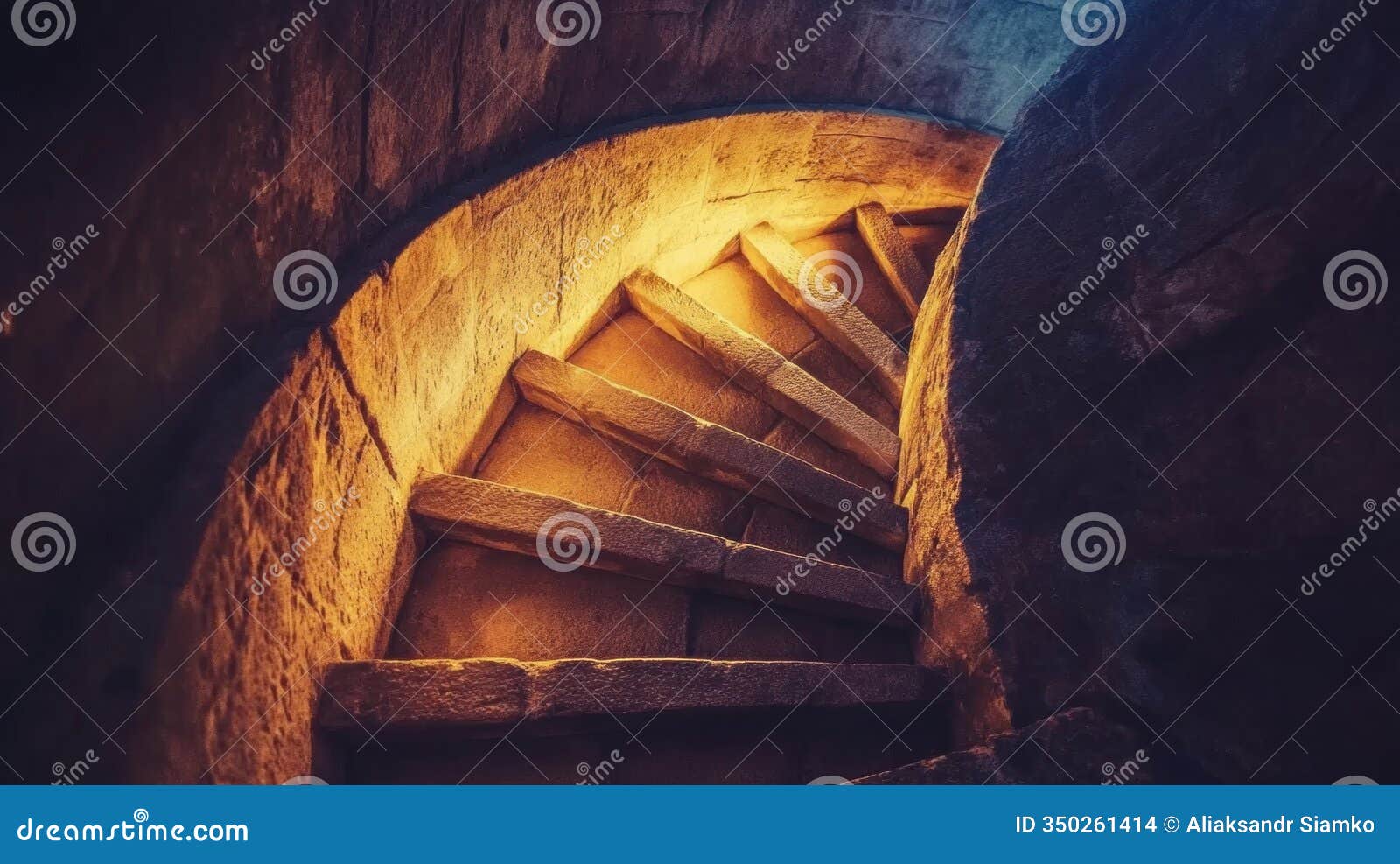 Winding Staircase Inside an Ancient Tower Illuminated by Torchlight ...