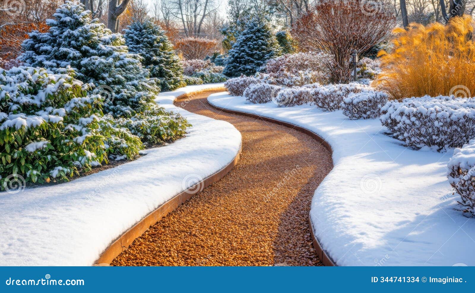 Winding Stone Path through Snowy Winter Garden Stock Illustration ...