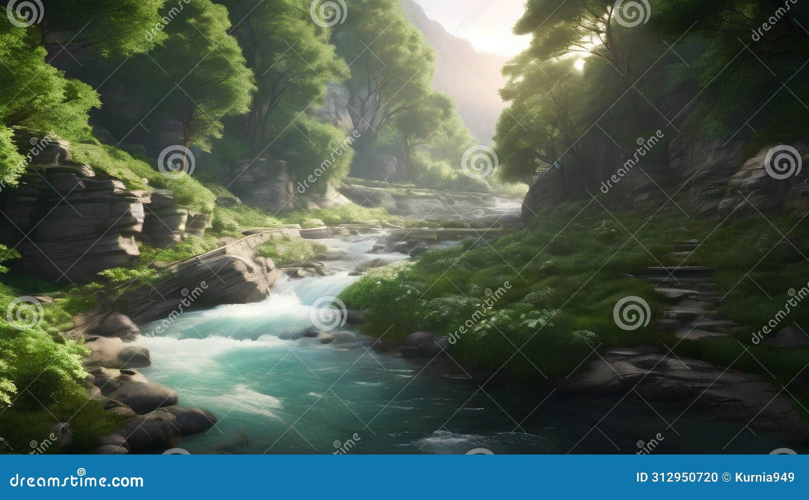 Winding Stream Flowing through a Lush Forest Stock Illustration ...