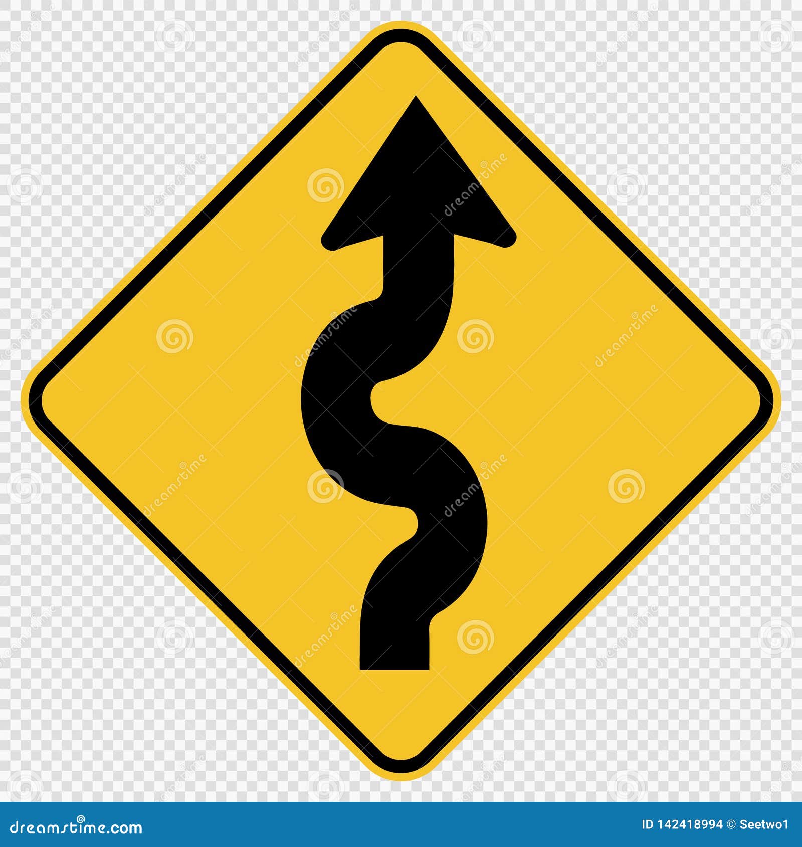Symbol Winding Traffic Road Sign on Transparent Background Stock Vector ...