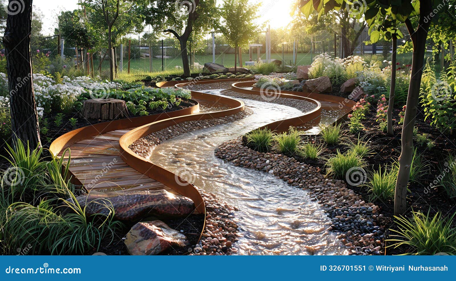 Winding Water Pathway stock illustration. Illustration of flowers ...