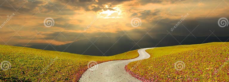 Winding way and sunset sky stock image. Image of trip - 39926375