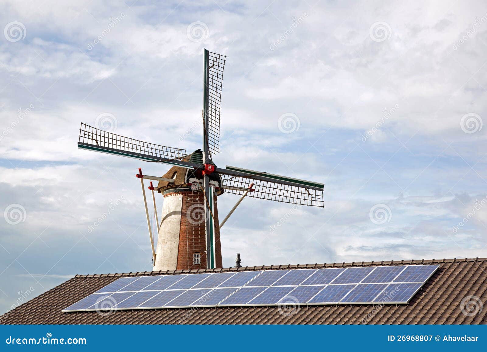Windmil and Solar Panels on Roof Stock Image - Image of generation ...