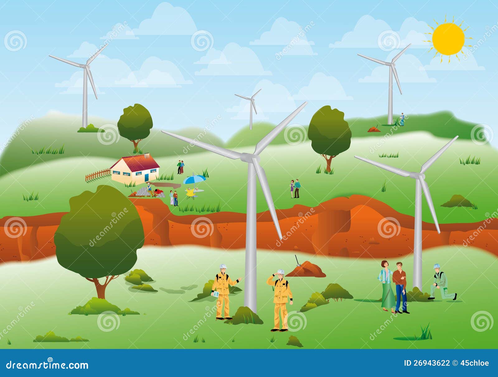 Windmill stock illustration. Illustration of farms, roof - 26943622