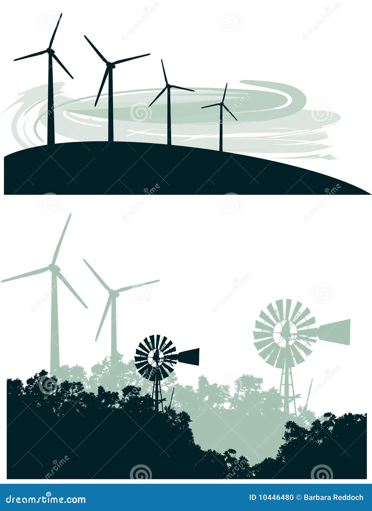 Windmill and Air Turbines stock vector. Illustration of machine - 10446480