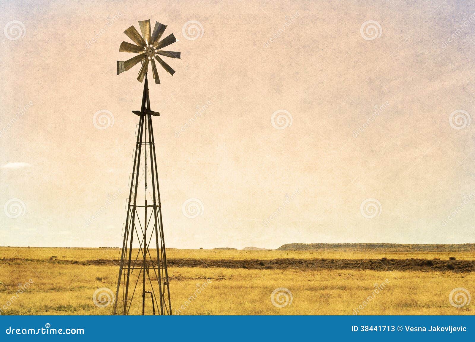 Windmill in the Arid Landscape, Texture Added Stock Image - Image of ...