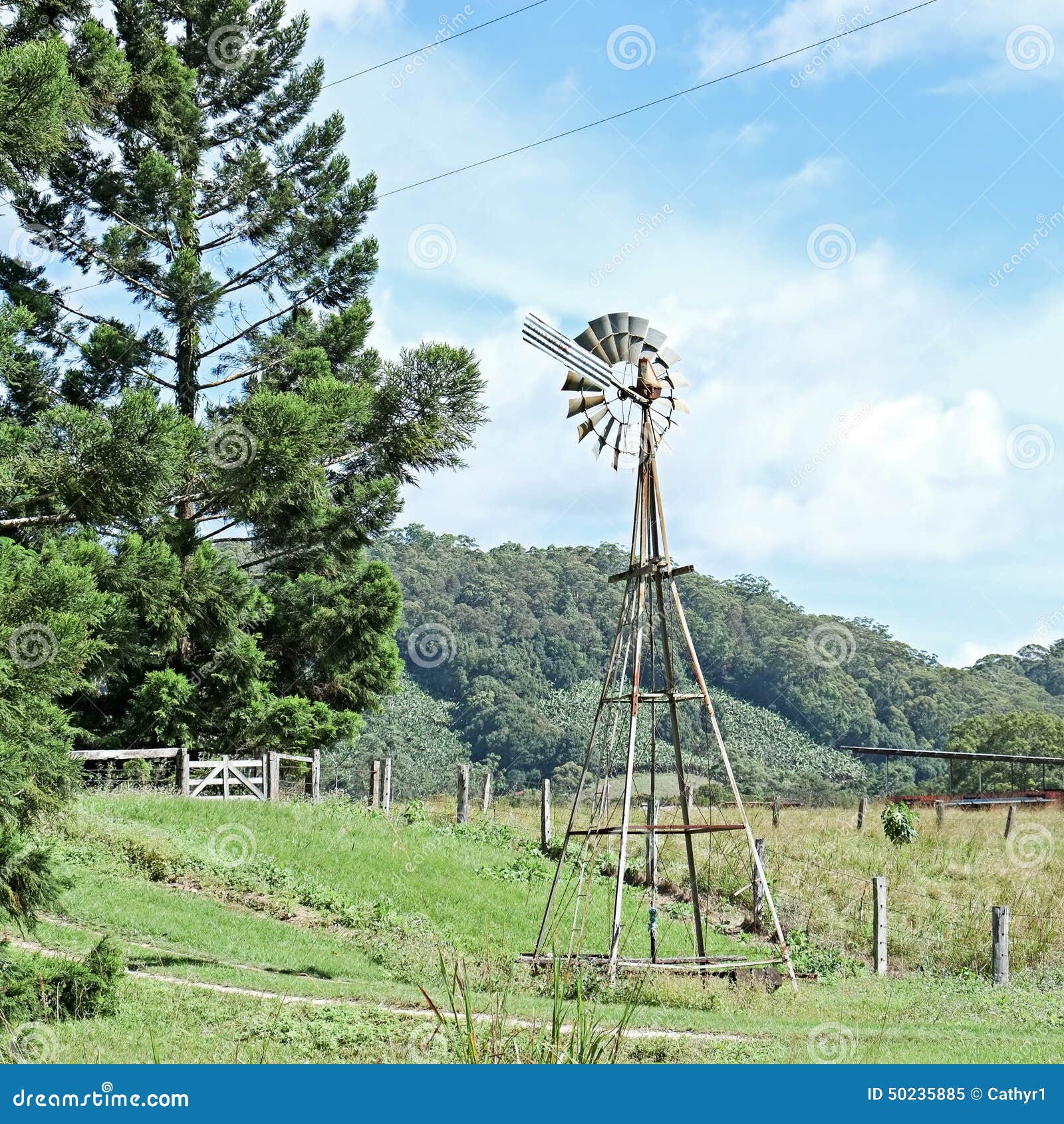 Windmill stock image. Image of fence, farmland, blades - 50235885