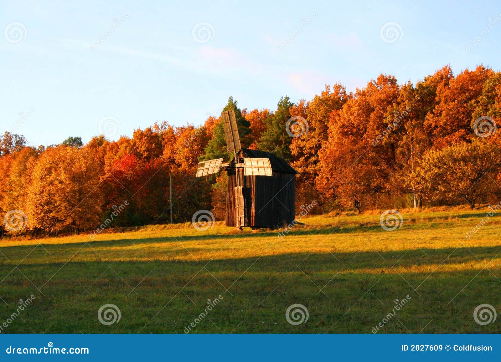 Windmill at Autumn Landscape Stock Image - Image of orange, view: 2027609