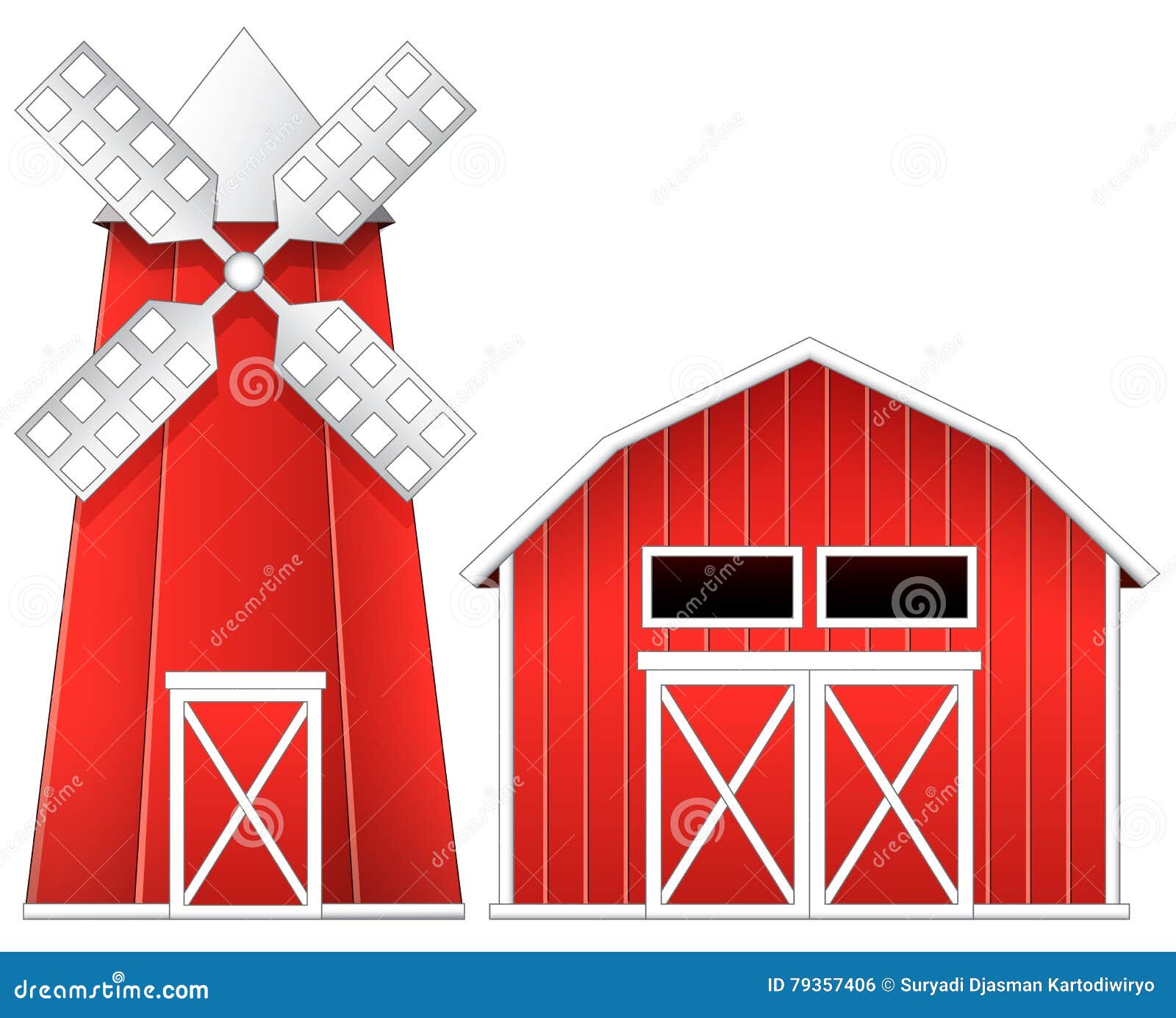 Windmill and Barn Illustration Stock Vector - Illustration of outside ...