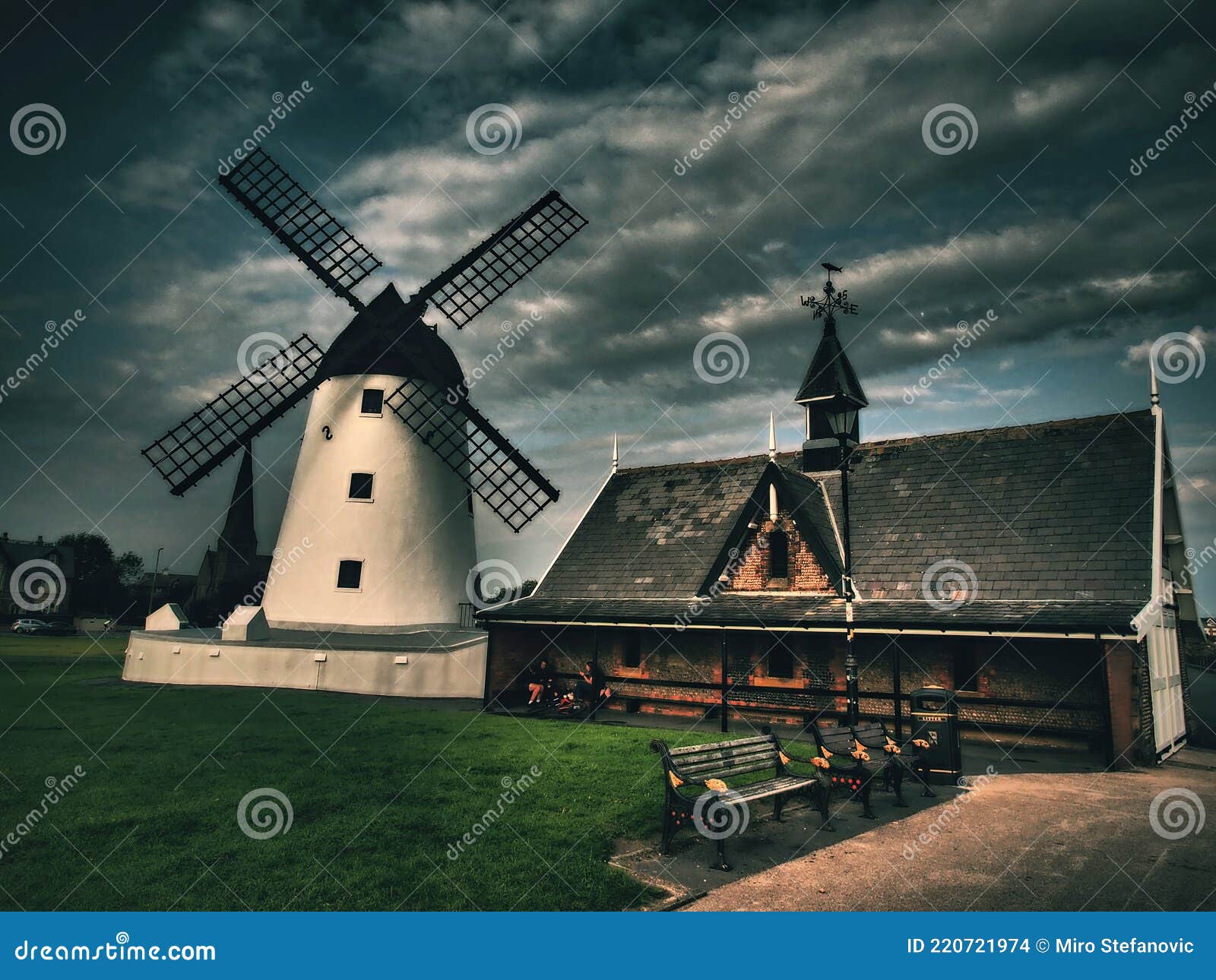 Windmill on the Beach and in the Background the House Stock Photo ...