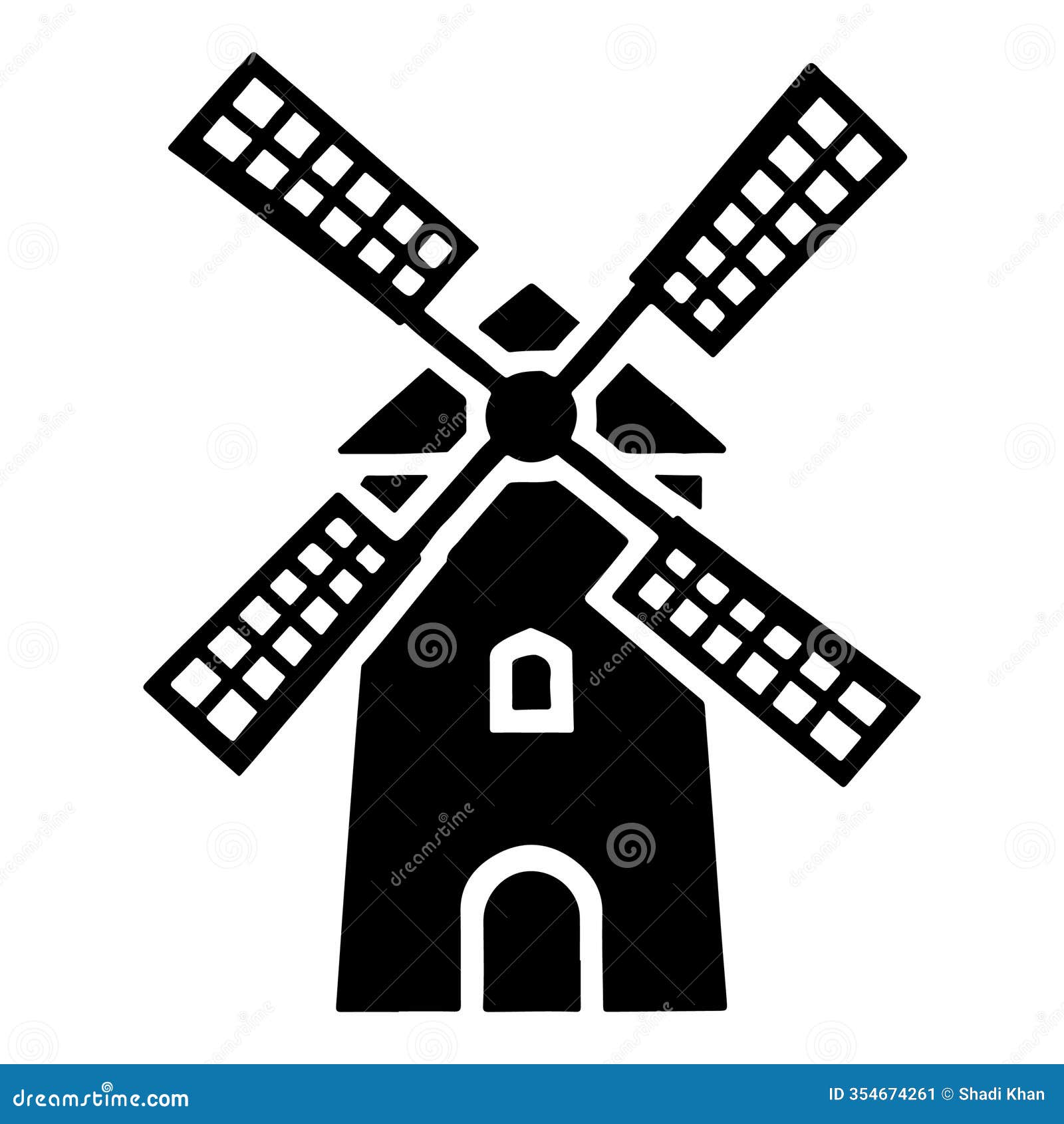 Windmill Black Icon Silhouette Vector Stock Illustration - Illustration ...