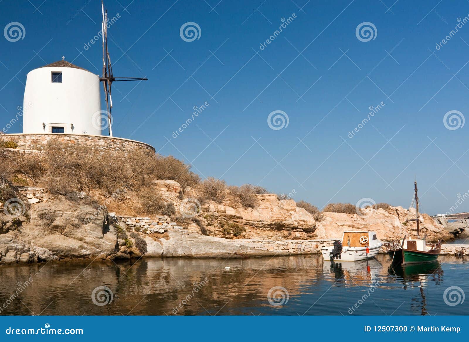 Windmill and Boats stock photo. Image of aegean, traditional - 12507300