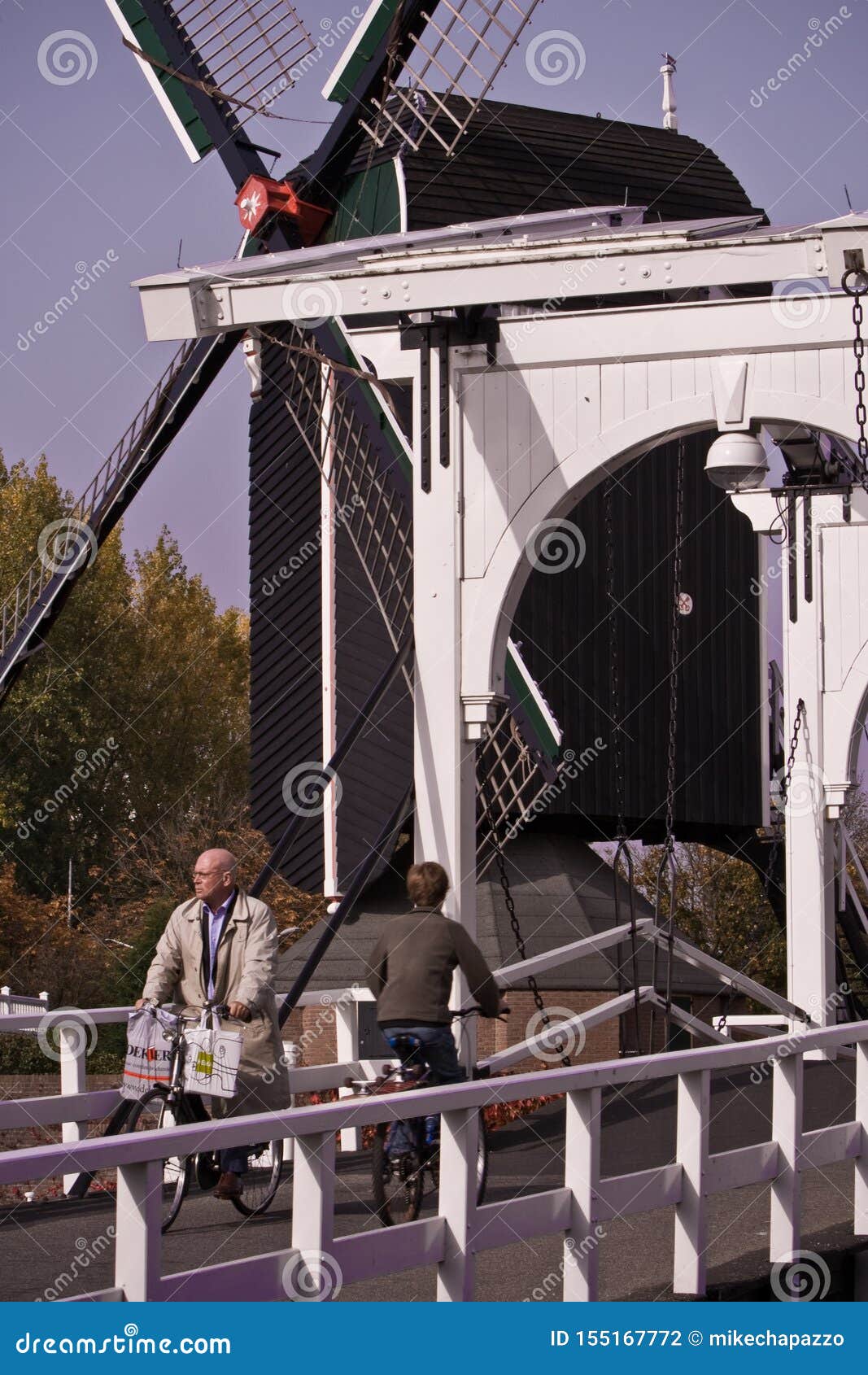 Windmill Bridge Bike Leiden Netherlands Editorial Photography - Image ...
