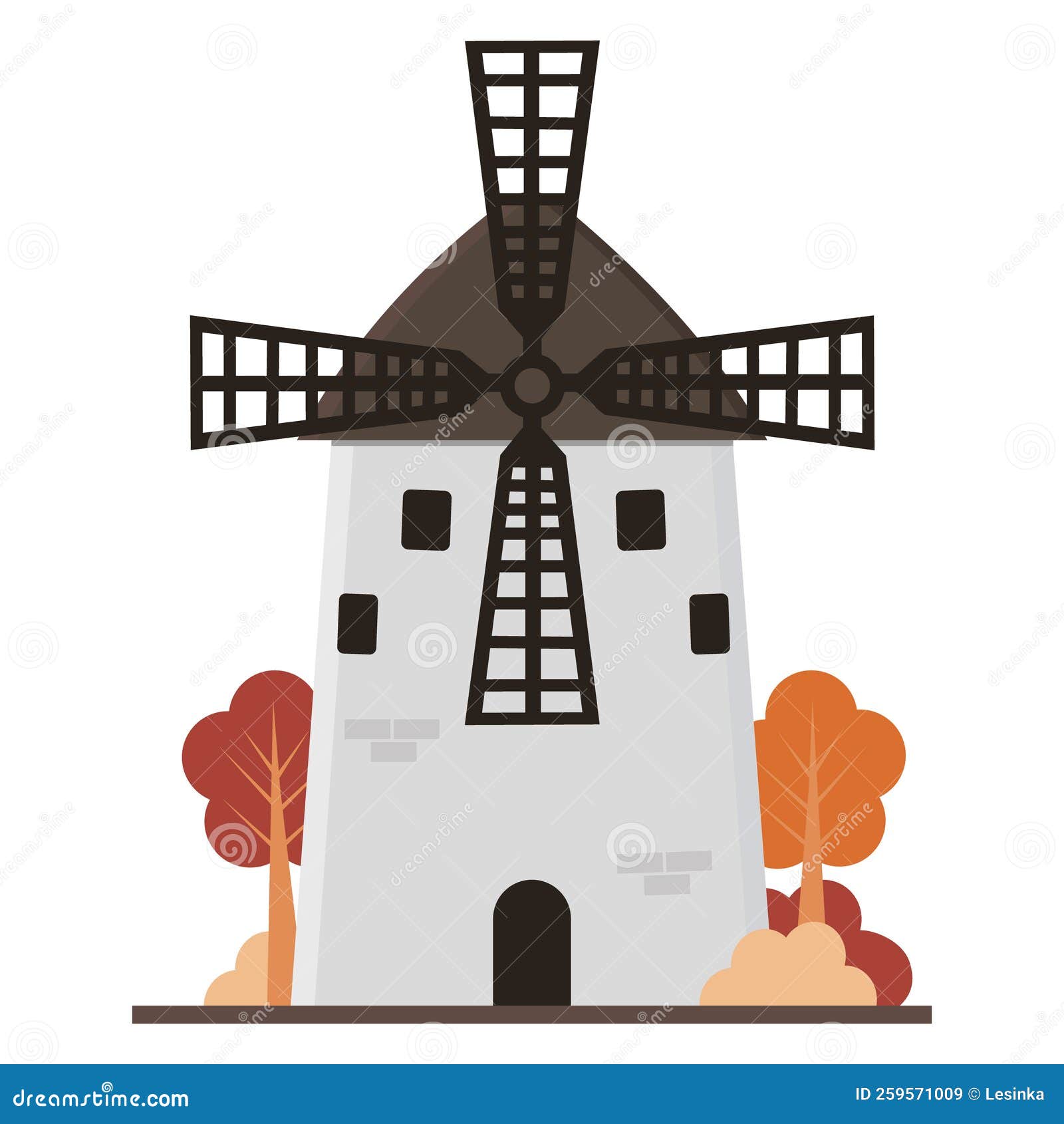Windmill in Cartoon Style, Vector Isolated Illustration on a White ...