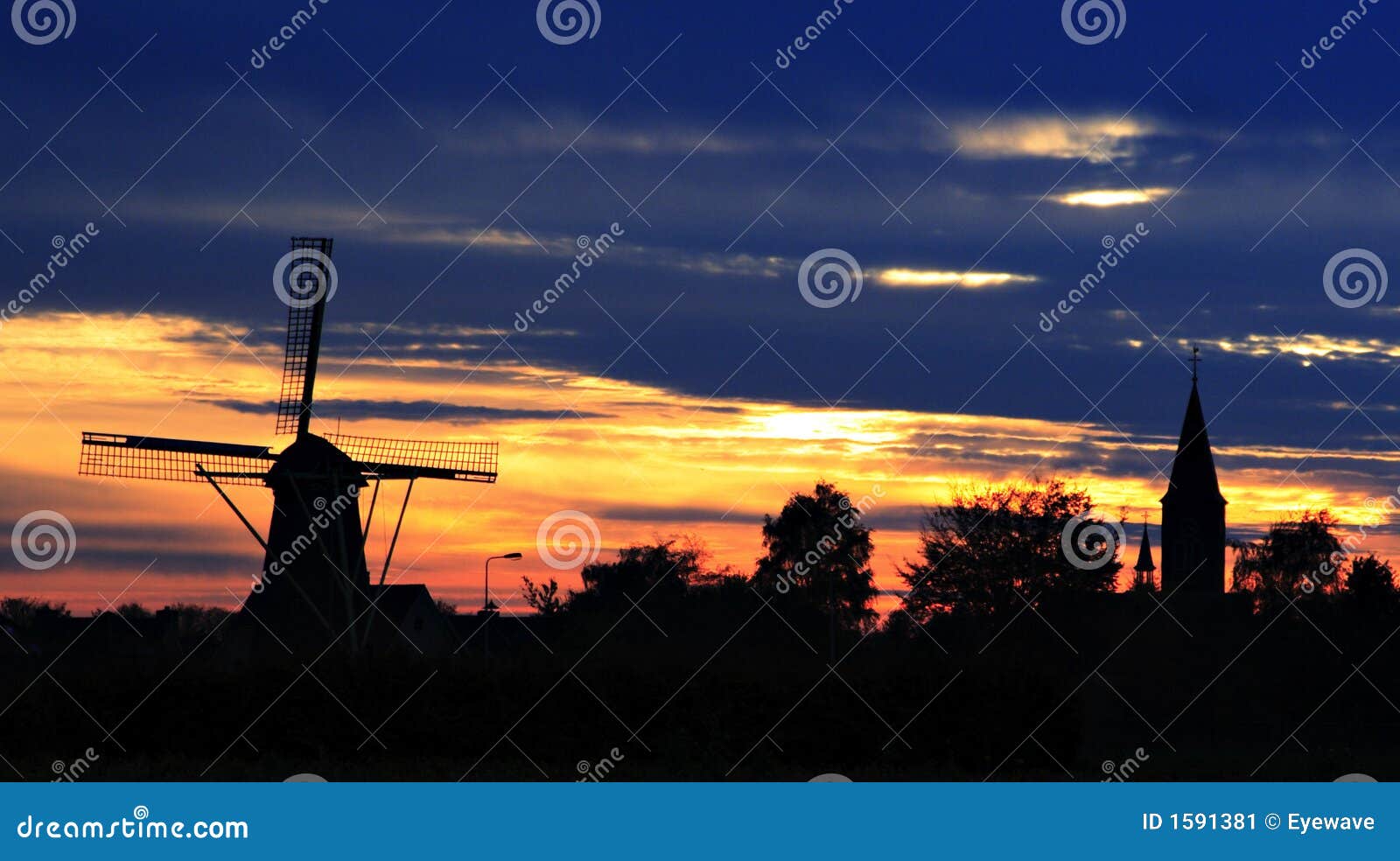 Windmill and Church at Weert-Tungelroy Stock Image - Image of cereal ...