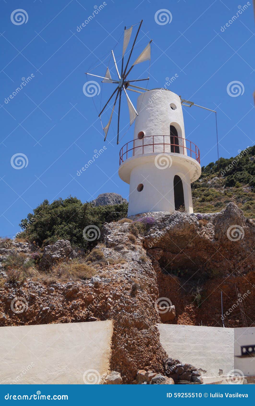 Windmill Crete Greece stock photo. Image of landscape - 59255510
