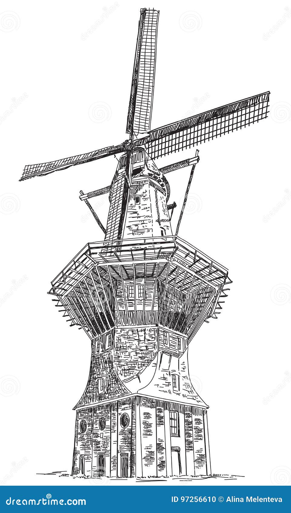 Windmill De Gooyer En El Ejemplo Del Vector De Amsterdam Ilustración ...