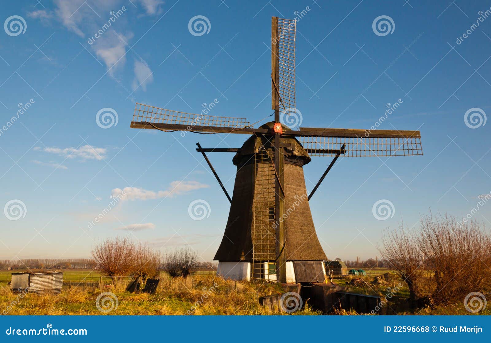 Windmill De Oude Doorn in a Dutch Village Stock Photo - Image of blue ...