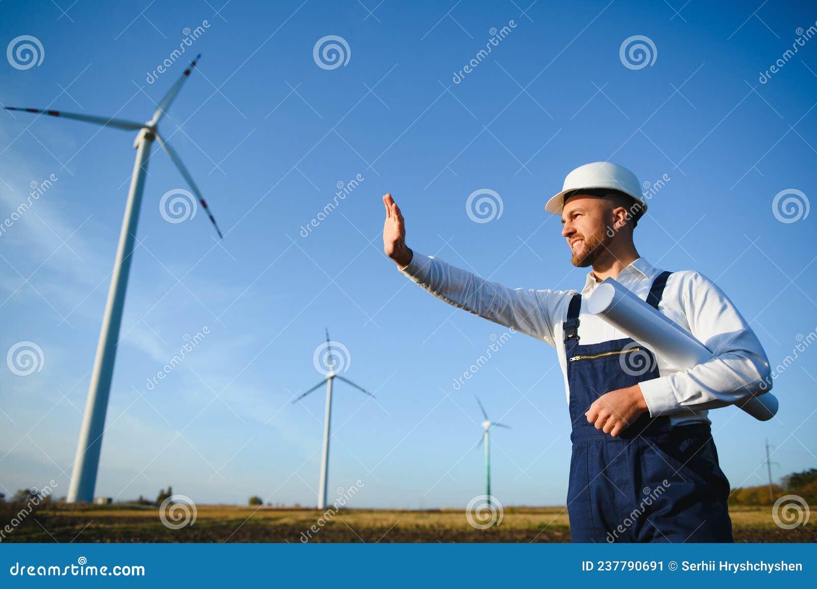 Windmill Engineer Inspection and Progress Check Wind Turbine Stock ...