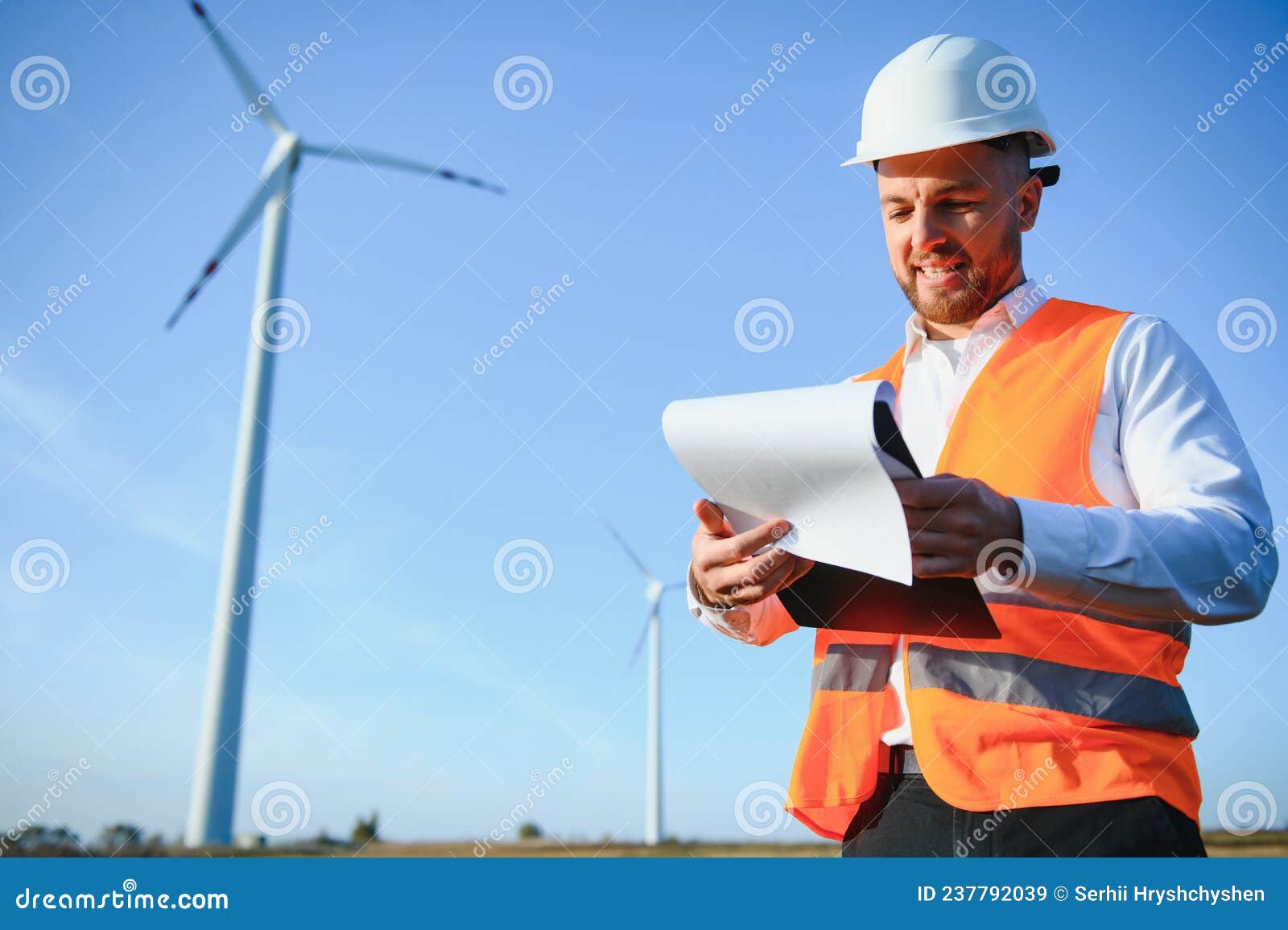 Windmill Engineer Inspection and Progress Check Wind Turbine Stock ...