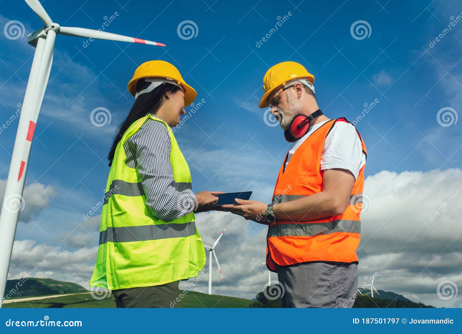 Windmill Engineers Inspection and Progress Check Wind Turbine Stock ...