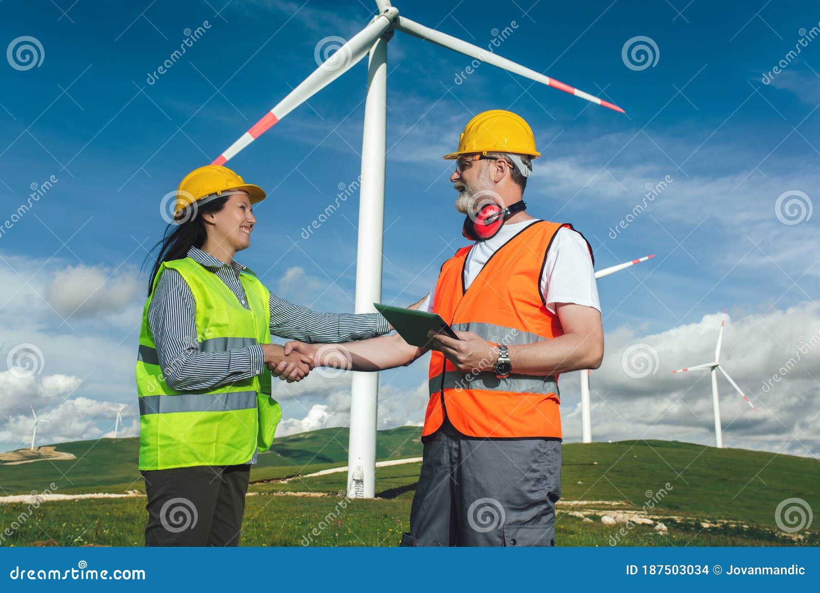 Windmill Engineers Inspection and Progress Check Wind Turbine Stock ...