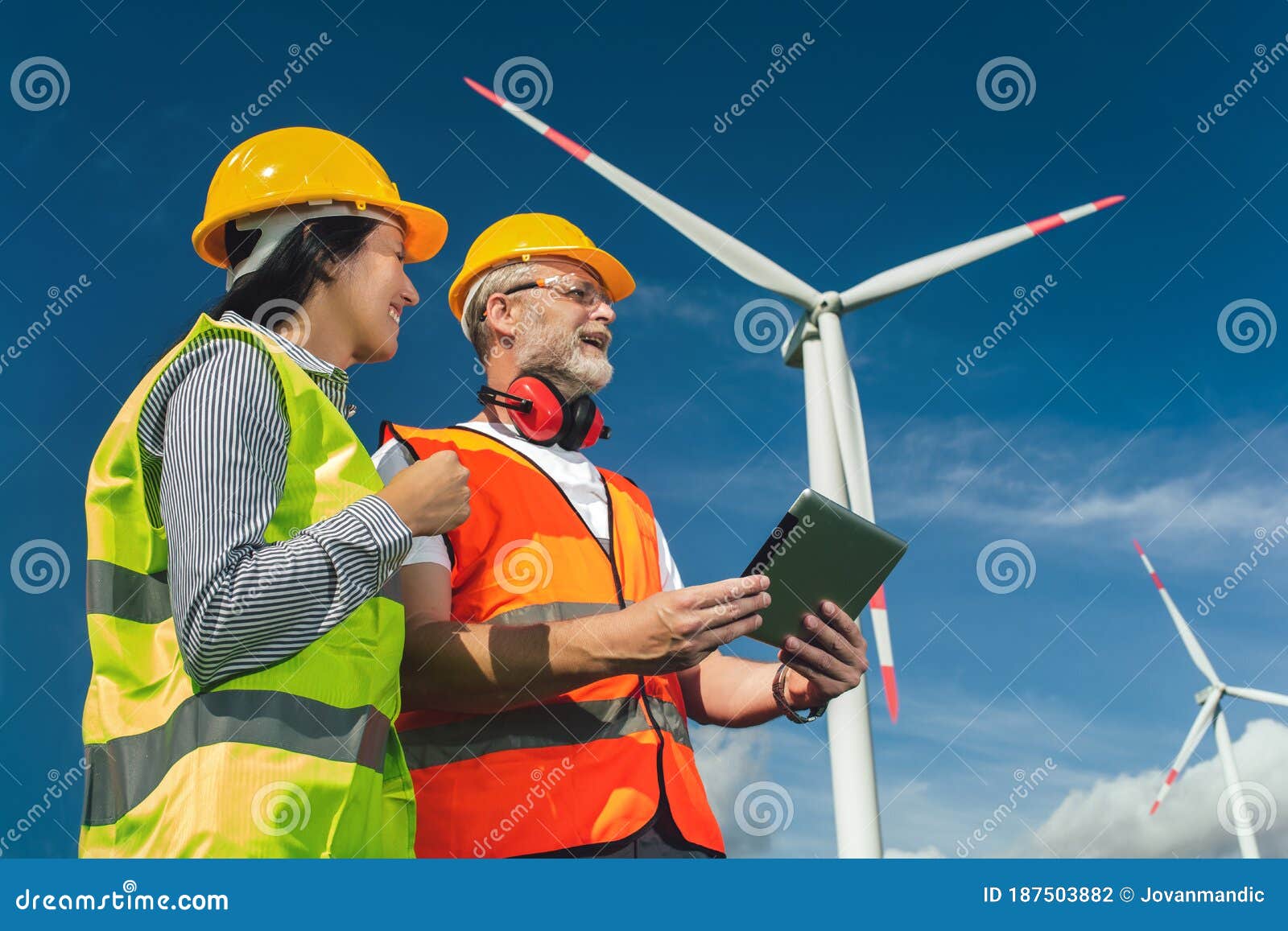 Windmill Engineers Inspection and Progress Check Wind Turbine Stock ...