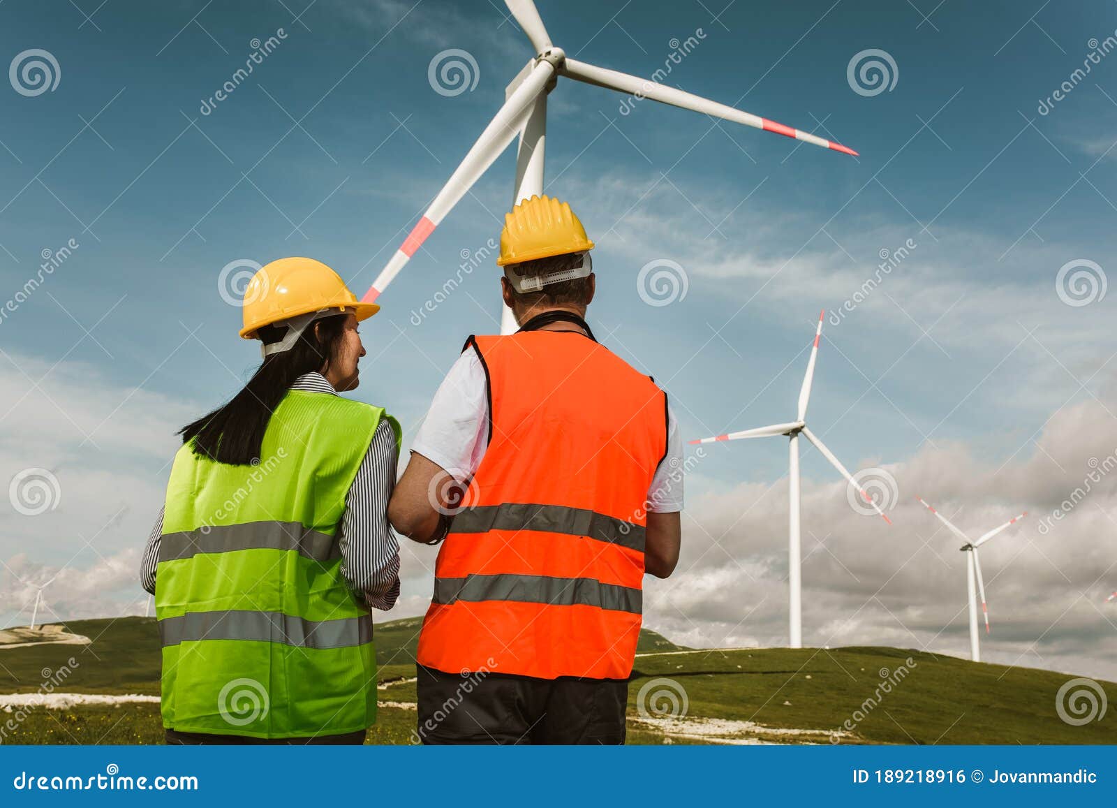 Windmill Engineers Inspection and Progress Check Wind Turbine Stock ...