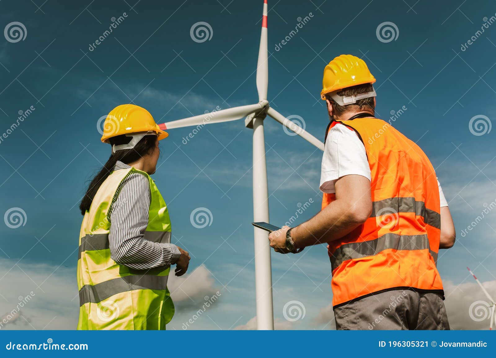 Windmill Engineers Inspection and Progress Check Wind Turbine Stock ...