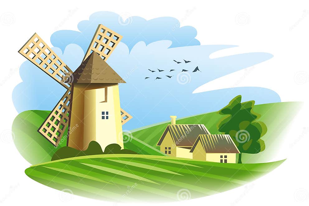 Windmill in field stock vector. Illustration of area - 27029947