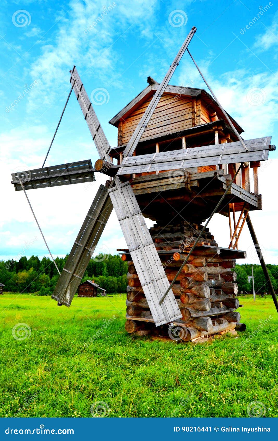 Windmill in the field stock image. Image of mill, museum - 90216441