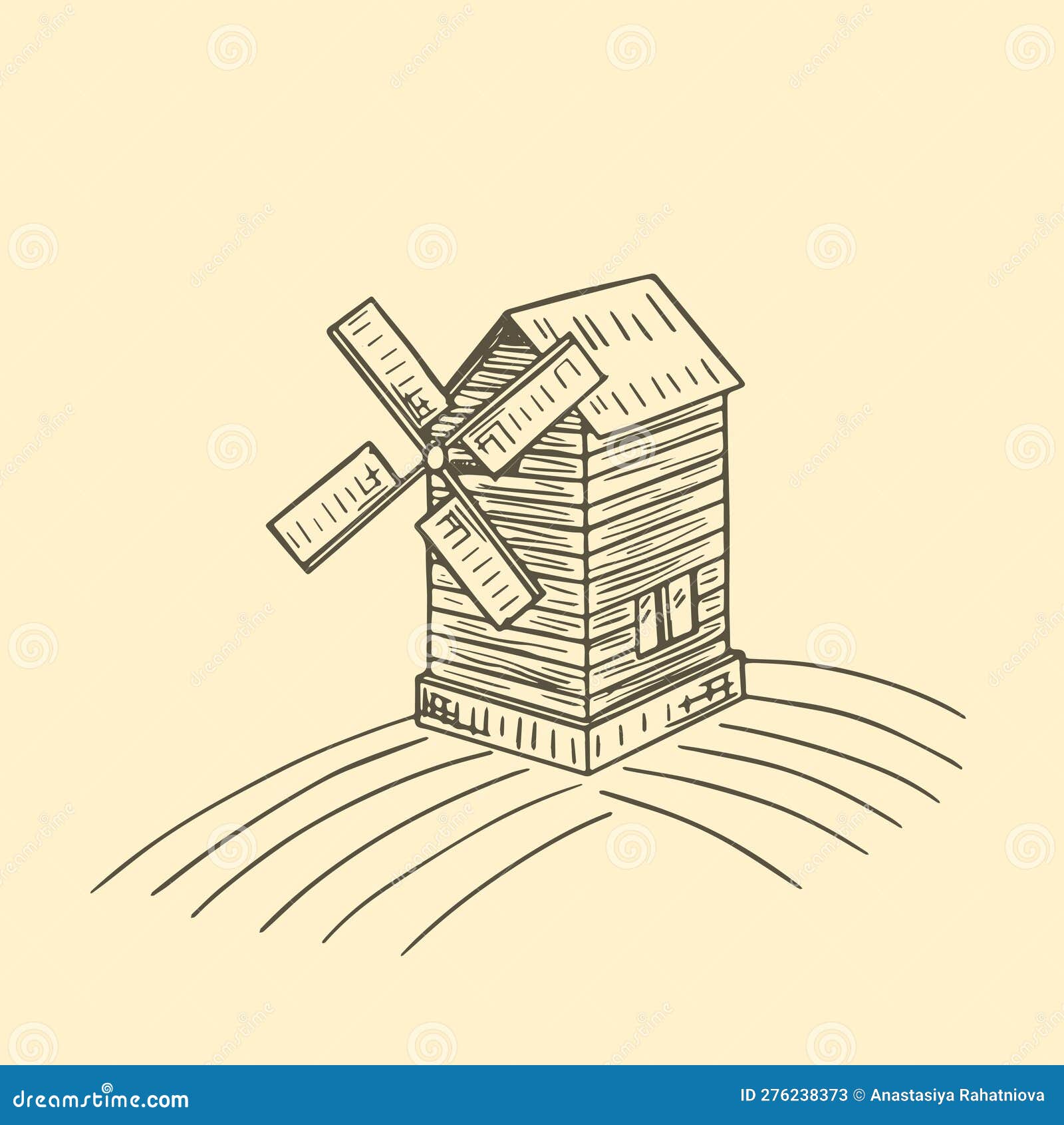 Windmill on the Field Hand Drawn Sketch Vector Illustration Stock ...
