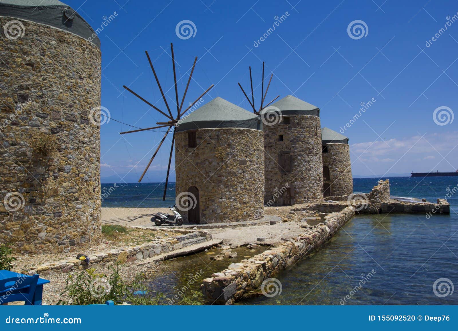 Windmill and Flowers in Chios Island, Greece Stock Photo - Image of ...