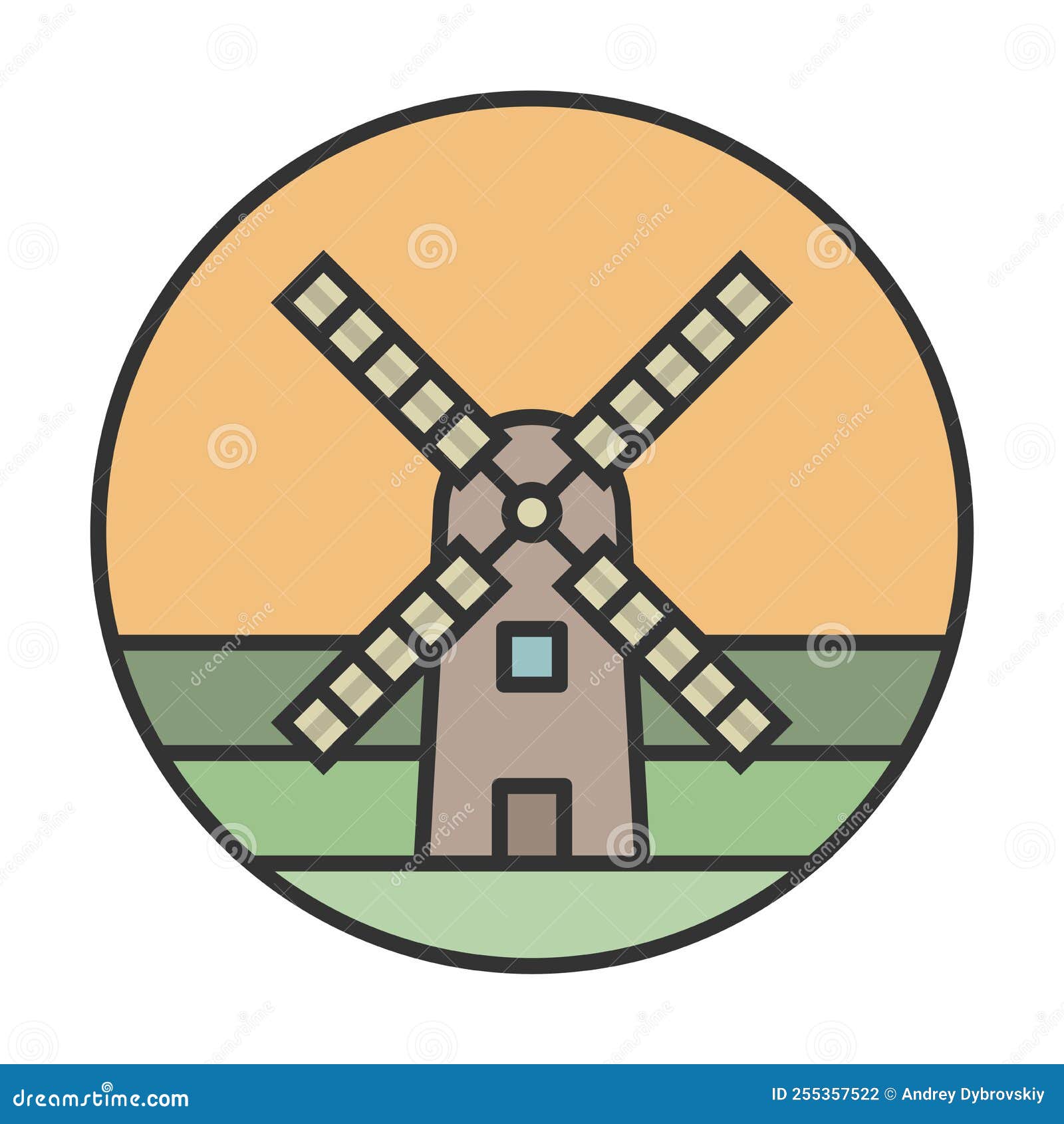 Windmill on a green field stock vector. Illustration of flat - 255357522