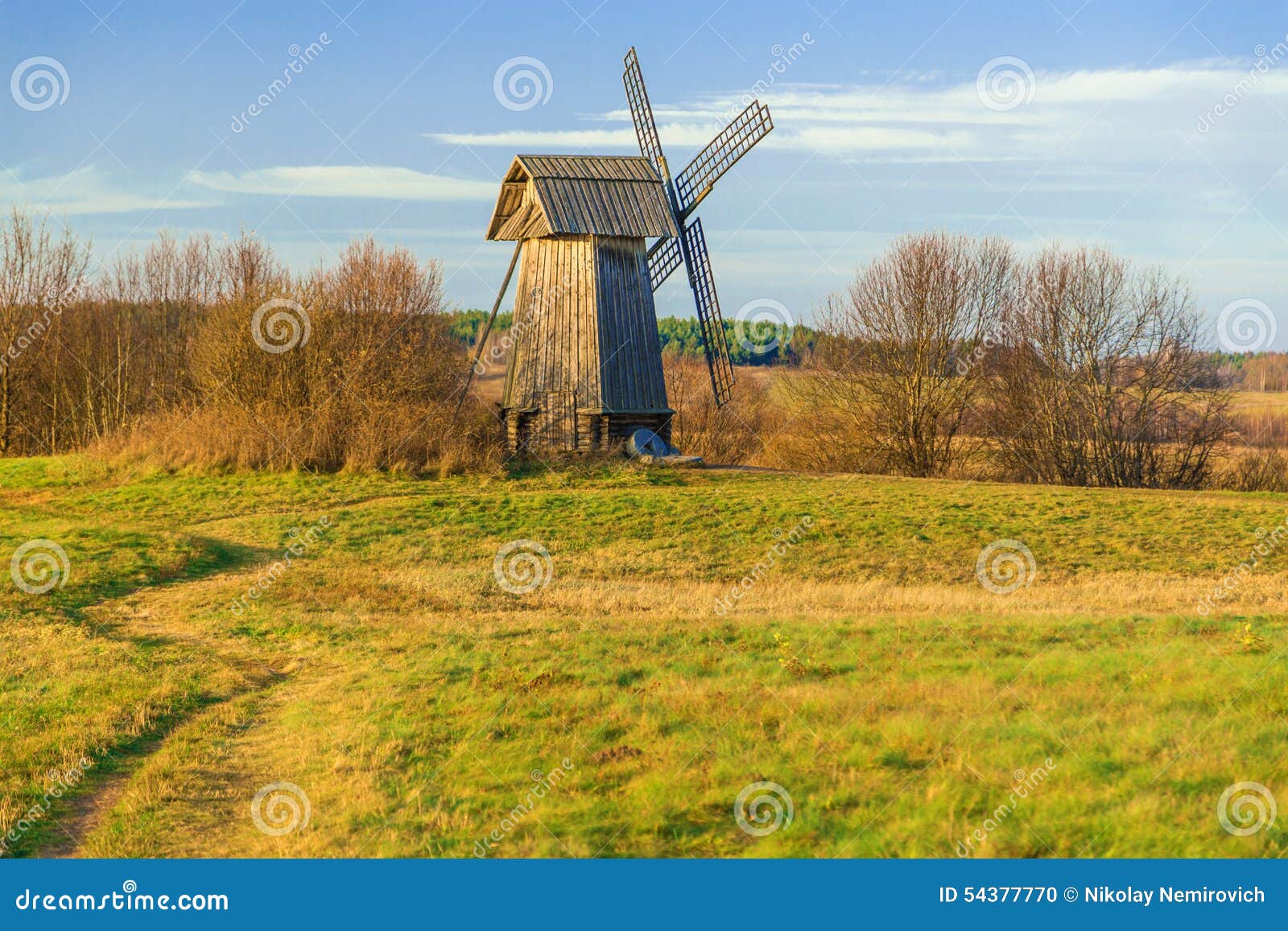Windmill on the Green Grass Stock Photo - Image of clouds, summer: 54377770