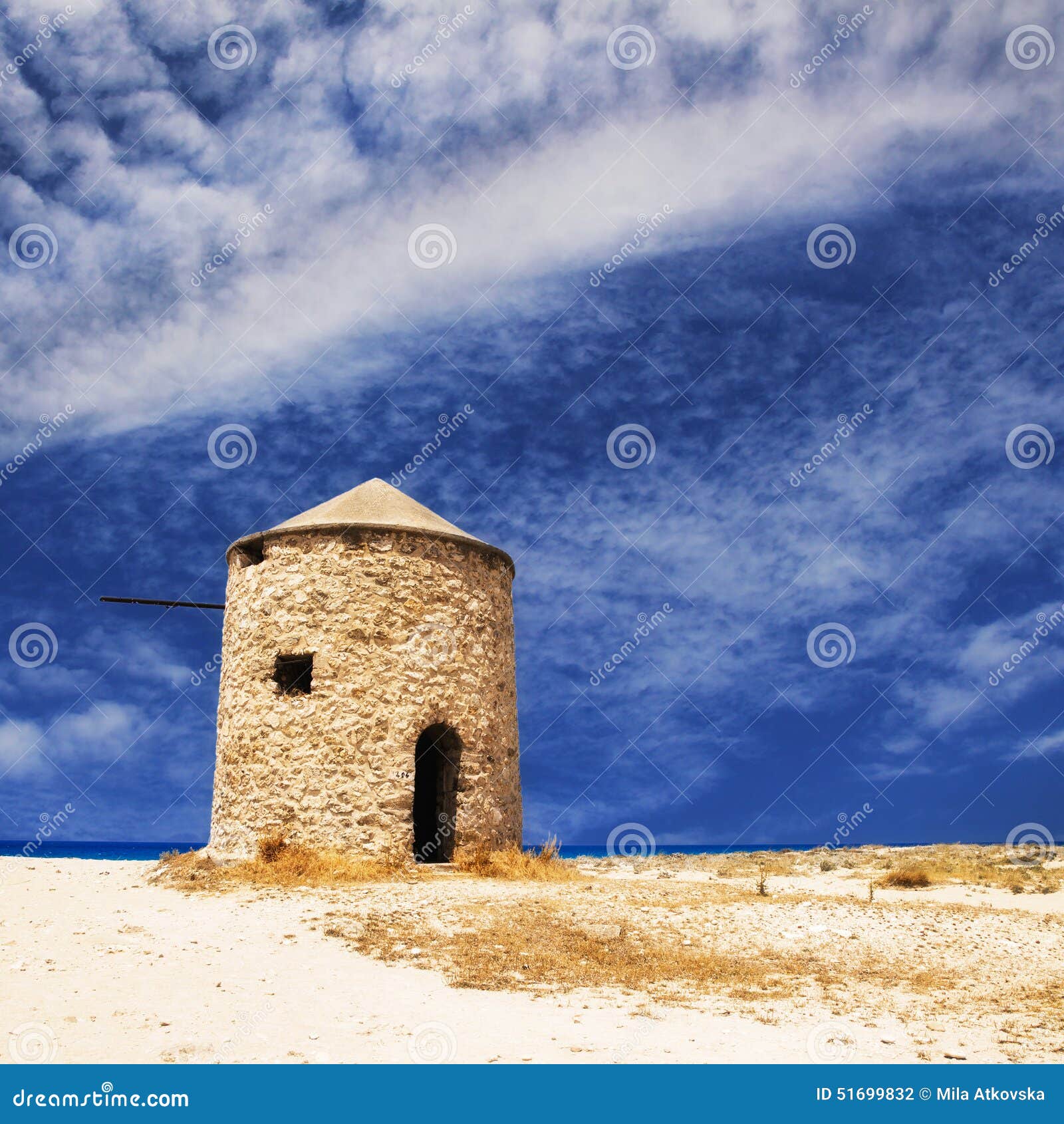 Windmill at Gyra Beach, Lefkada Stock Photo - Image of relax, gyra ...